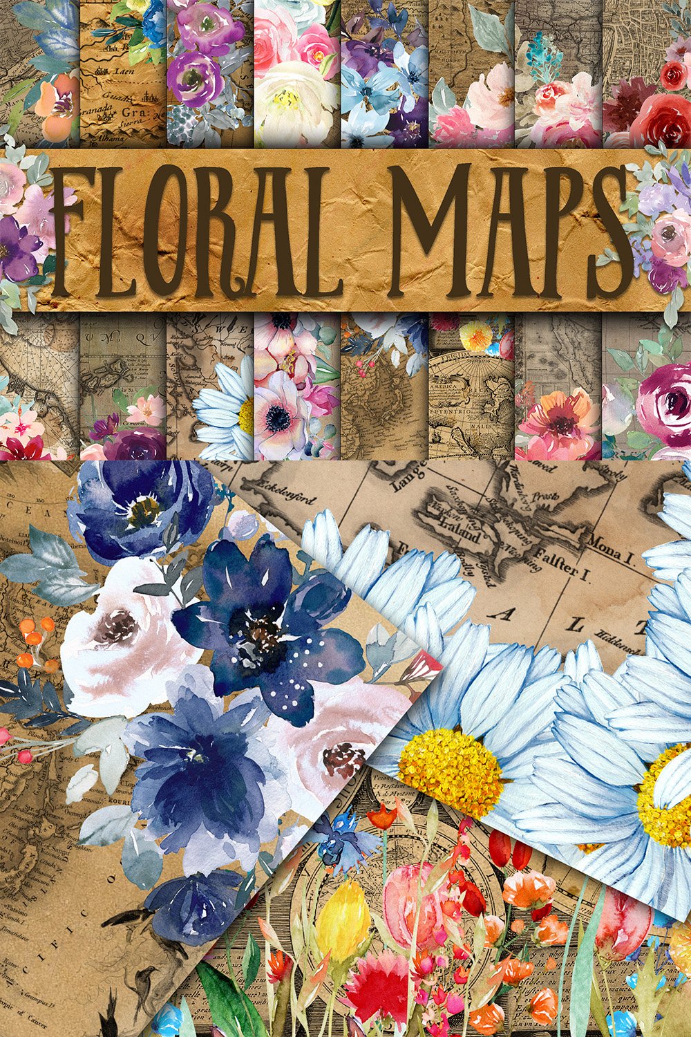 Floral Maps Digital Paper