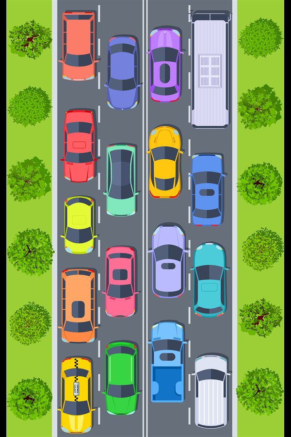 Traffic jam. Top view trucks and cars on highway road stuck