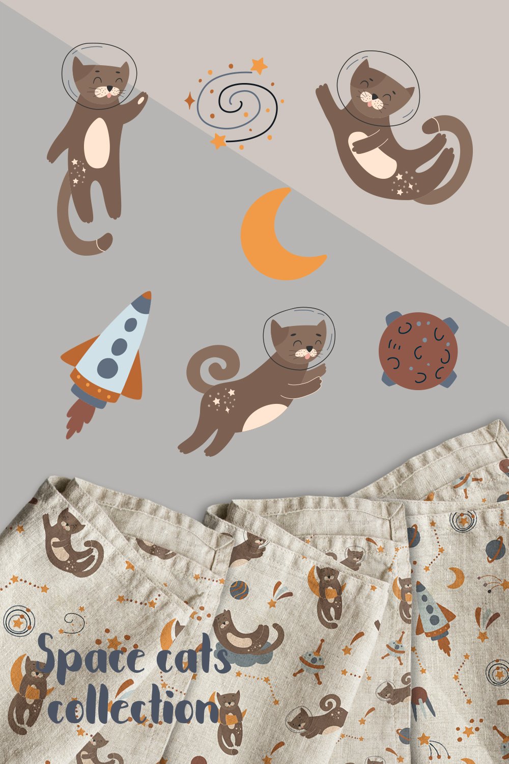 Space cat clipart Outerspace cute boho cats art Little space
