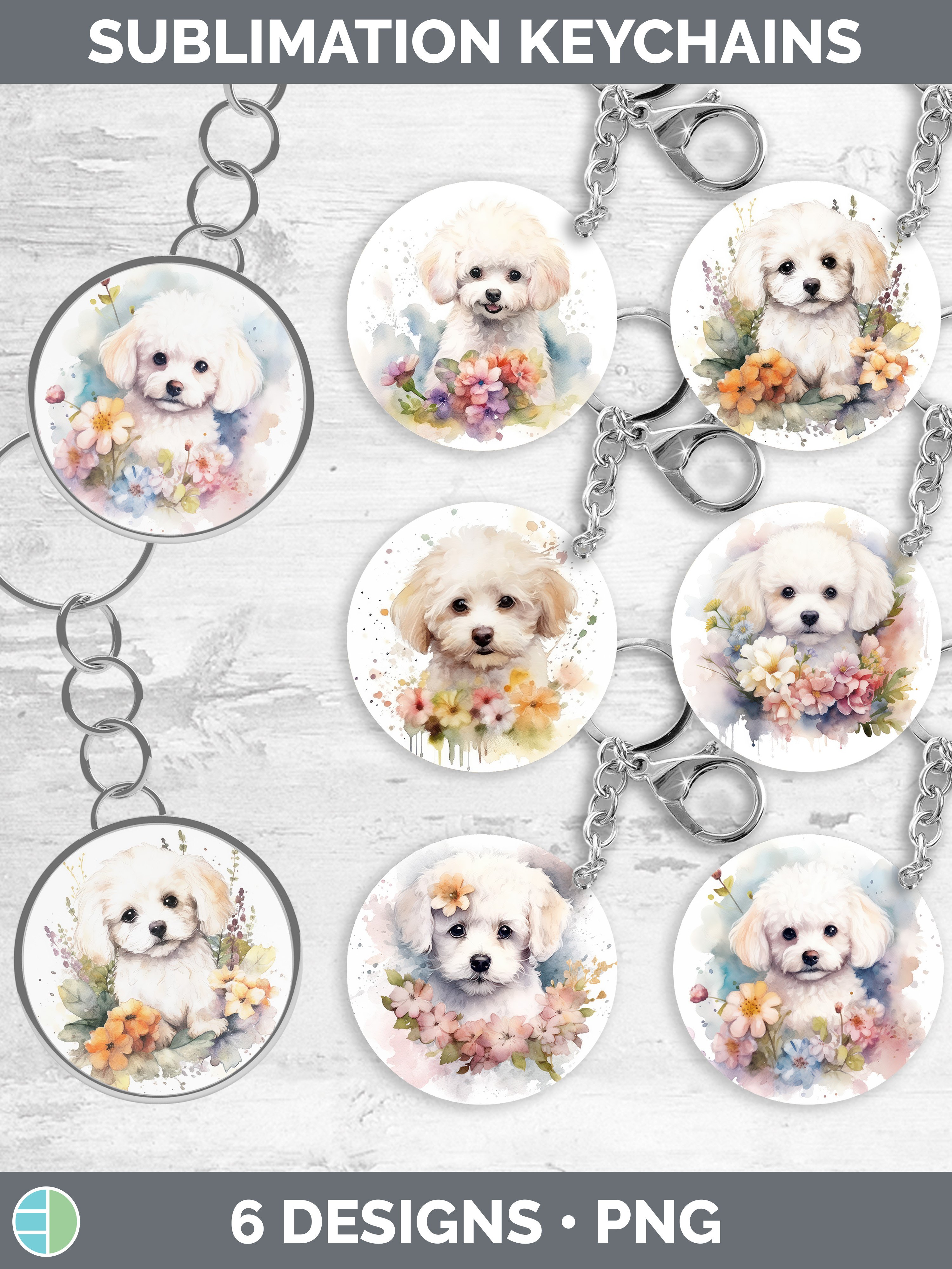 Watercolor Bichon Frise Dog Keychain | Sublimation Keyring D