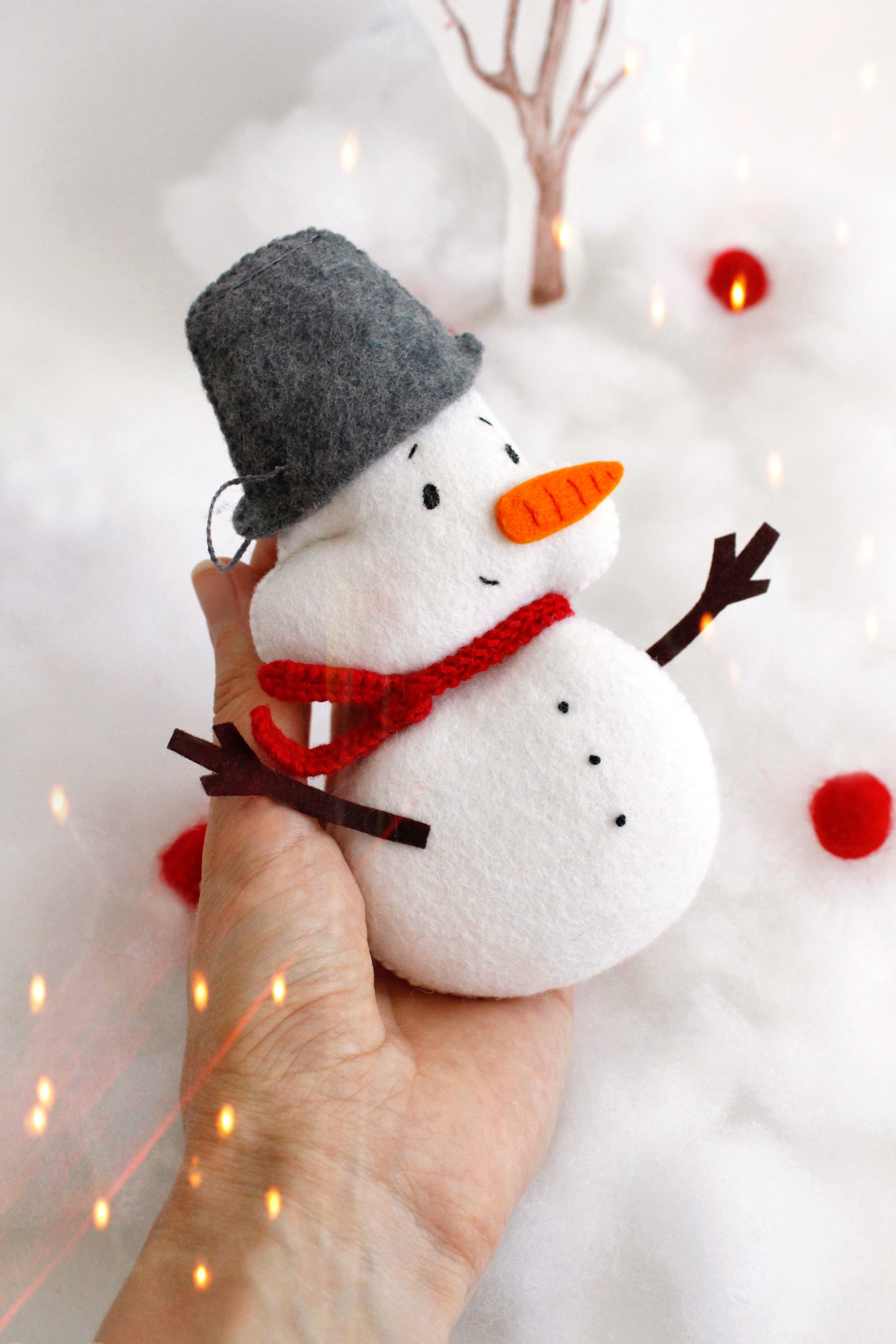 Felt snowman PDF tutorial pattern, Christmas DIY sewing PDF