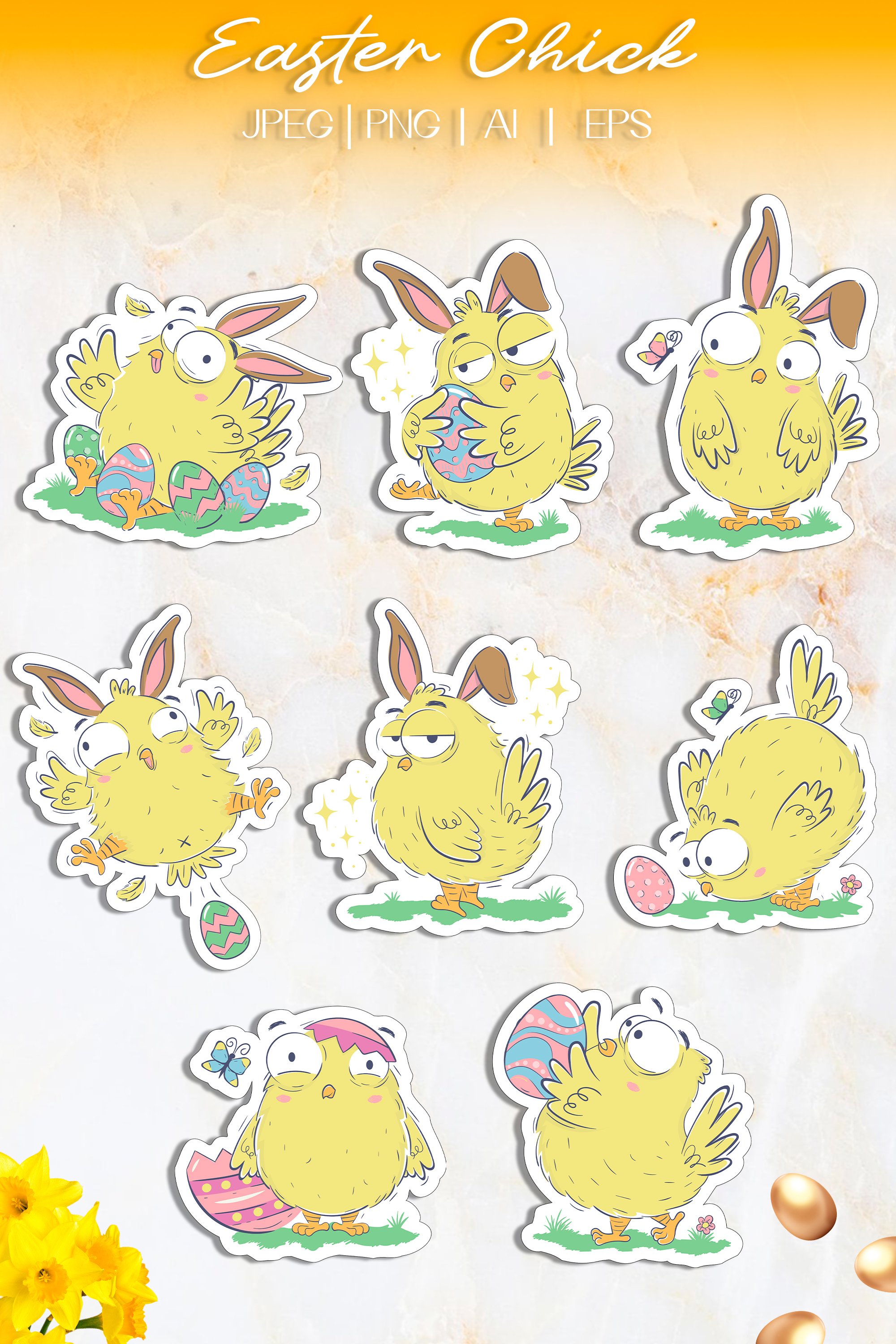 Funny easter chickens stickers | 8 Easter baby Chick Clipart