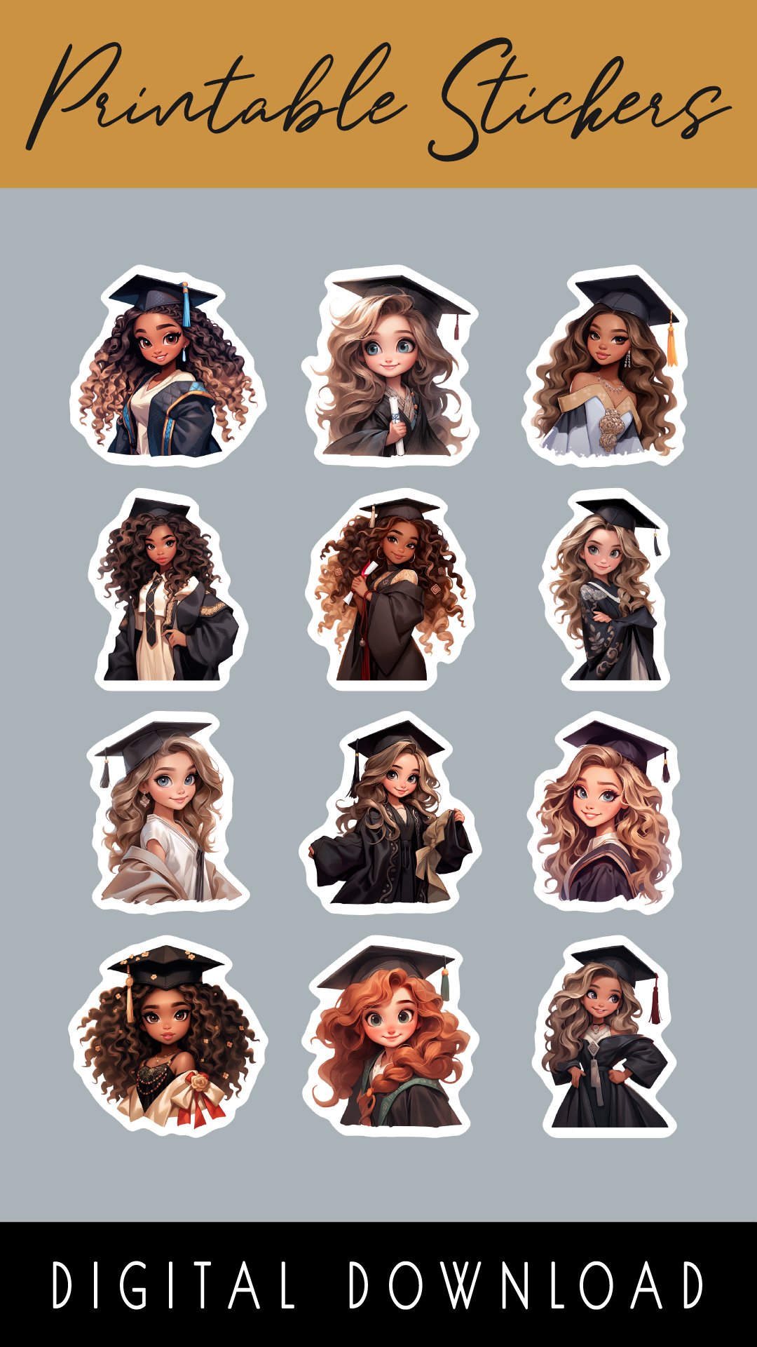 Graduation Girl Stickers PNG, Graduation Stickers Bundle