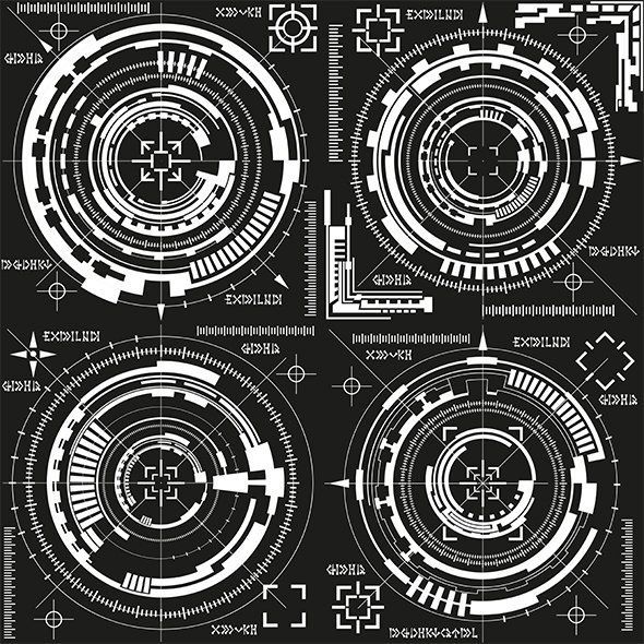 Set of Four Scenes with HUD Elements.