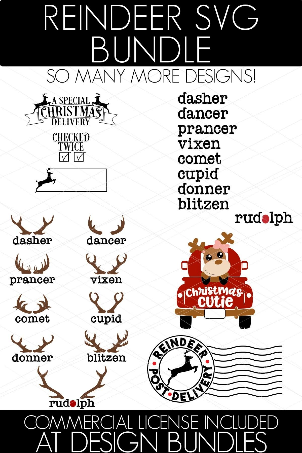 Christmas Reindeer SVG Bundle with Eight Designs