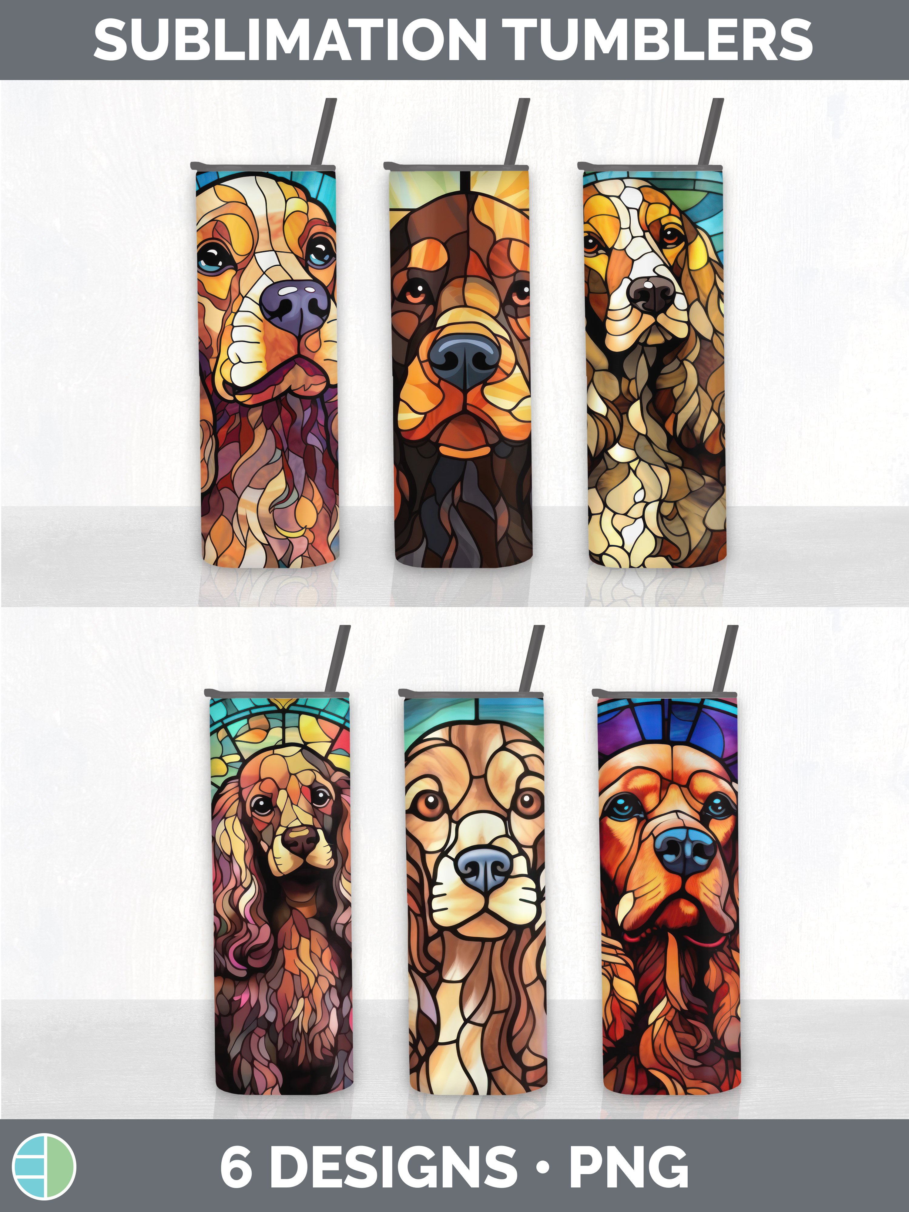 Stained Glass Spaniel Dog Tumbler | Sublimation 20 oz Skinn