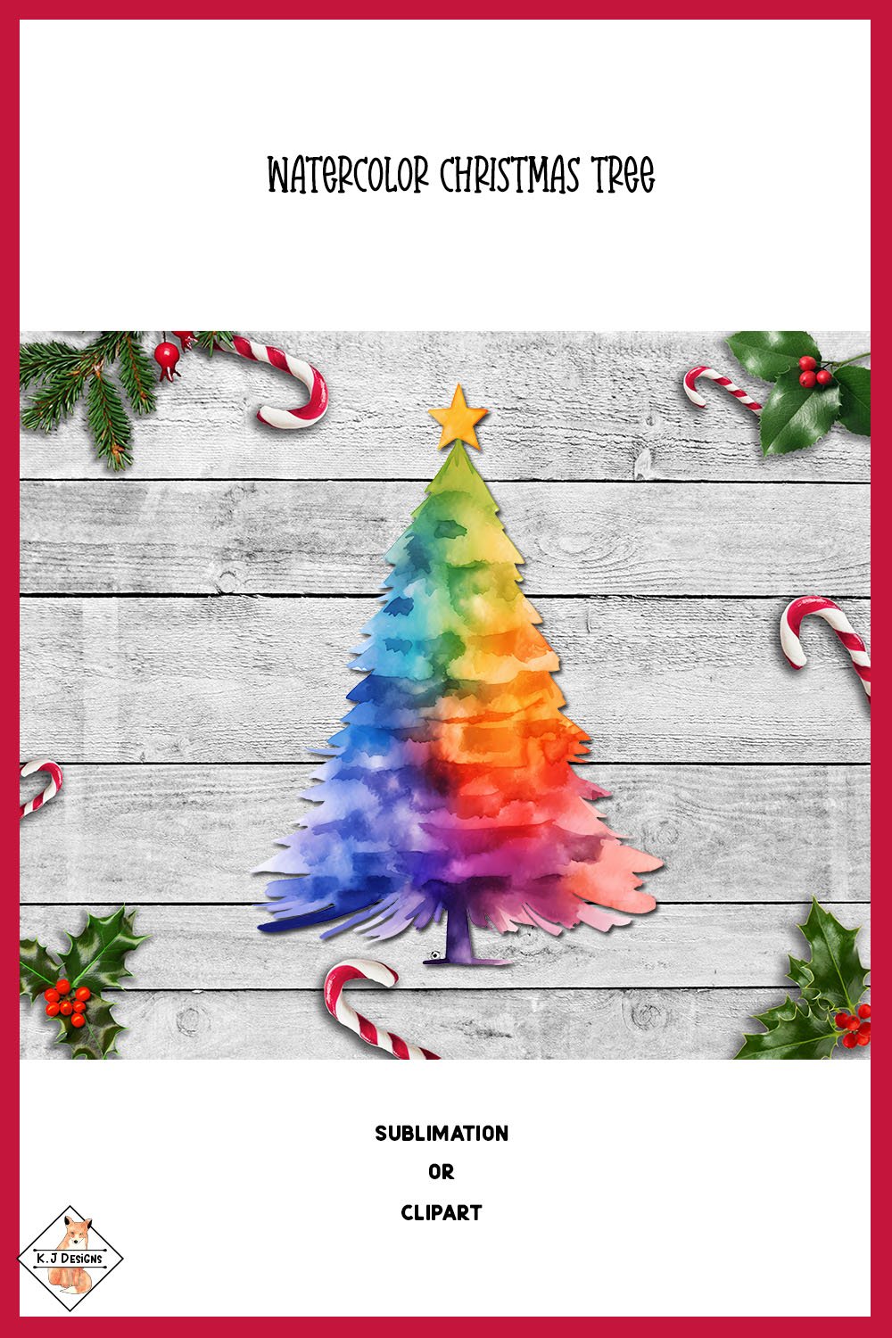 Watercolor Christmas Tree Clipart | Sublimation Designs