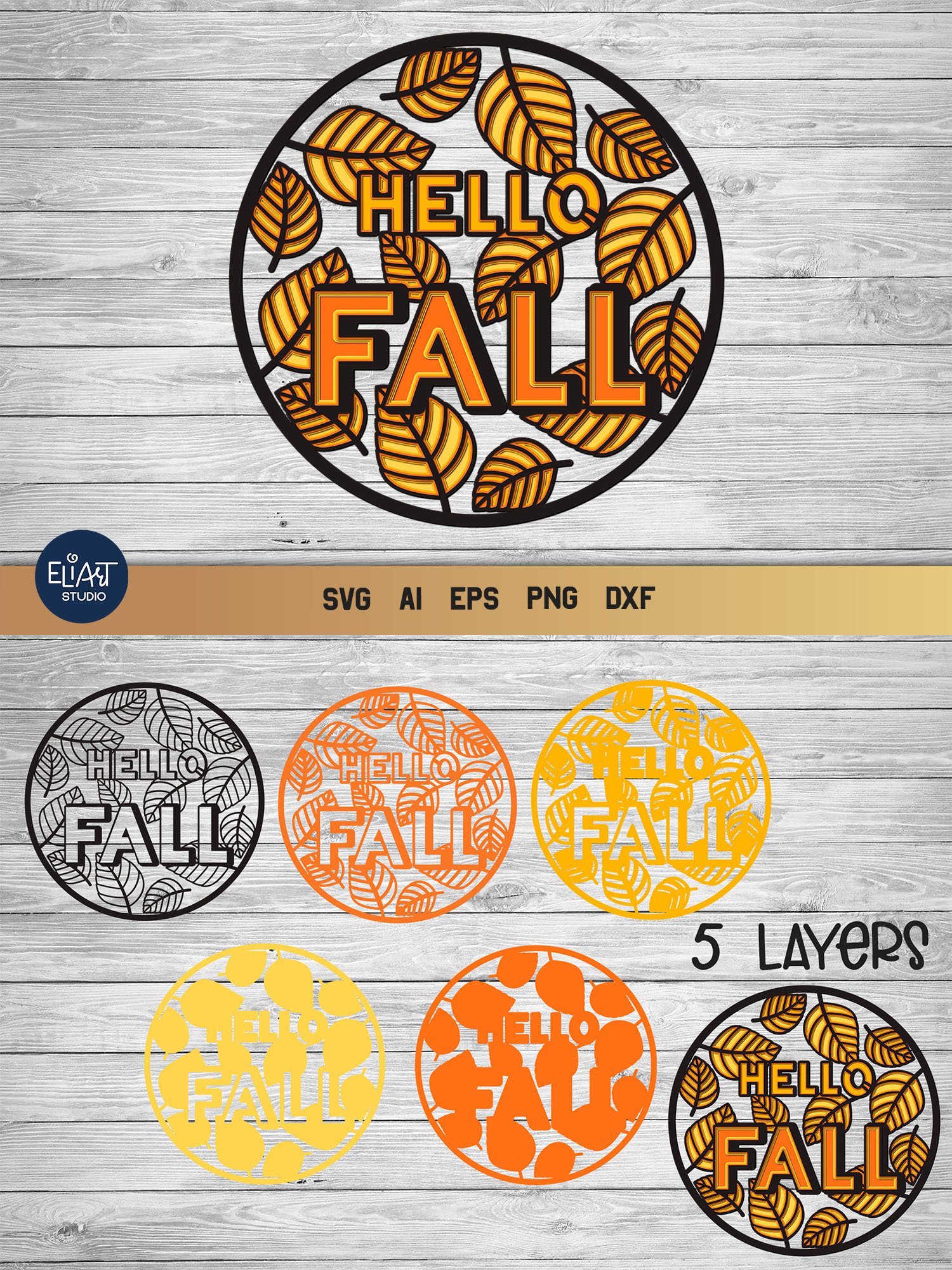 Hello Fall SVG | 3d Layered Leaf SVG | Porch Sign SVG
