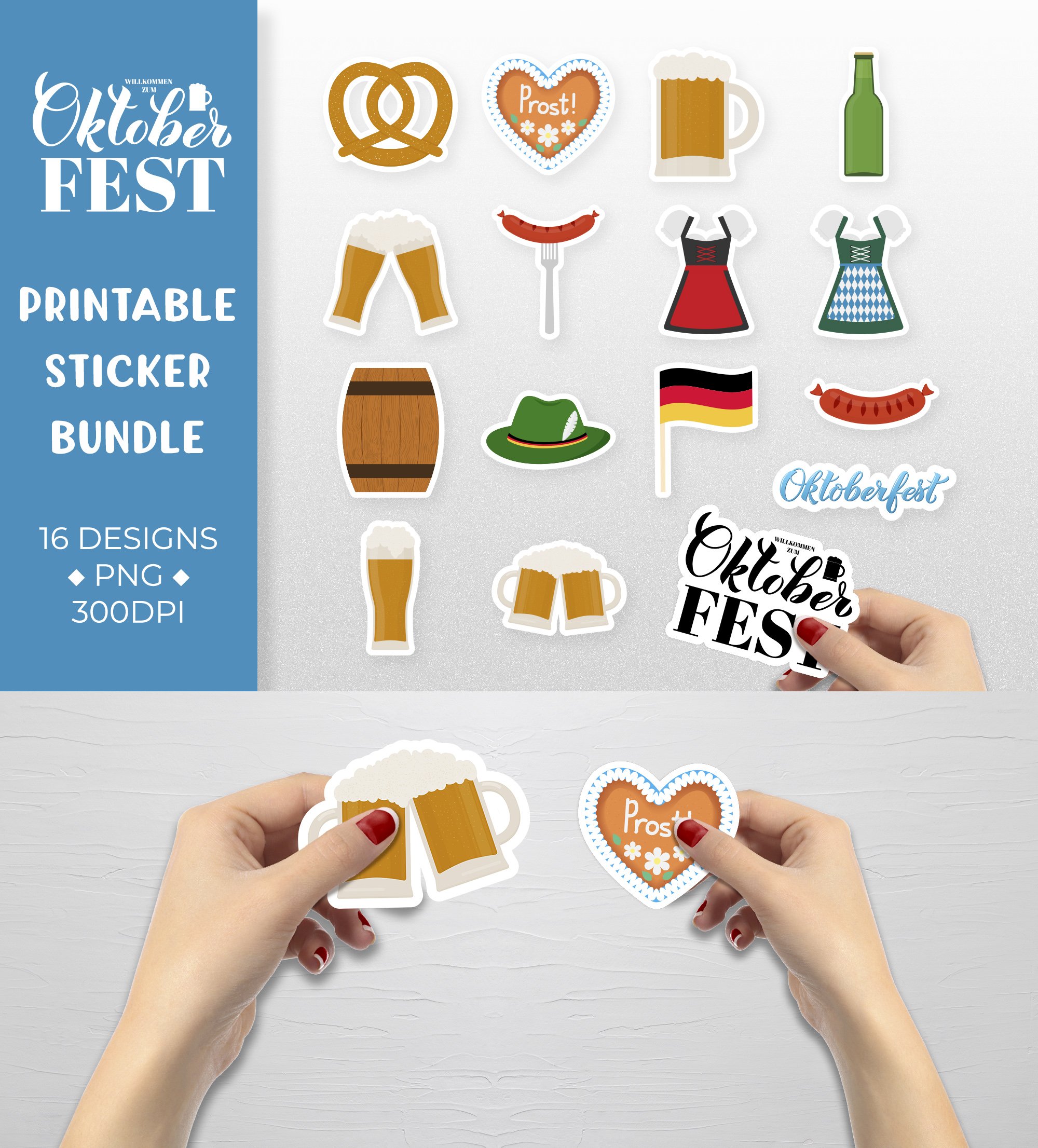 Oktoberfest sticker bundle. Beer festival stickers printable