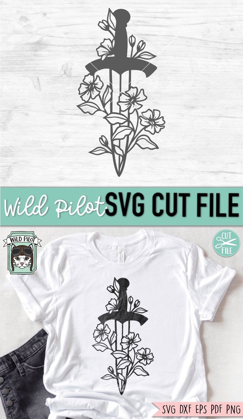 Floral Sword SVG, Medieval SVG, Flower Sword SVG, Mystical