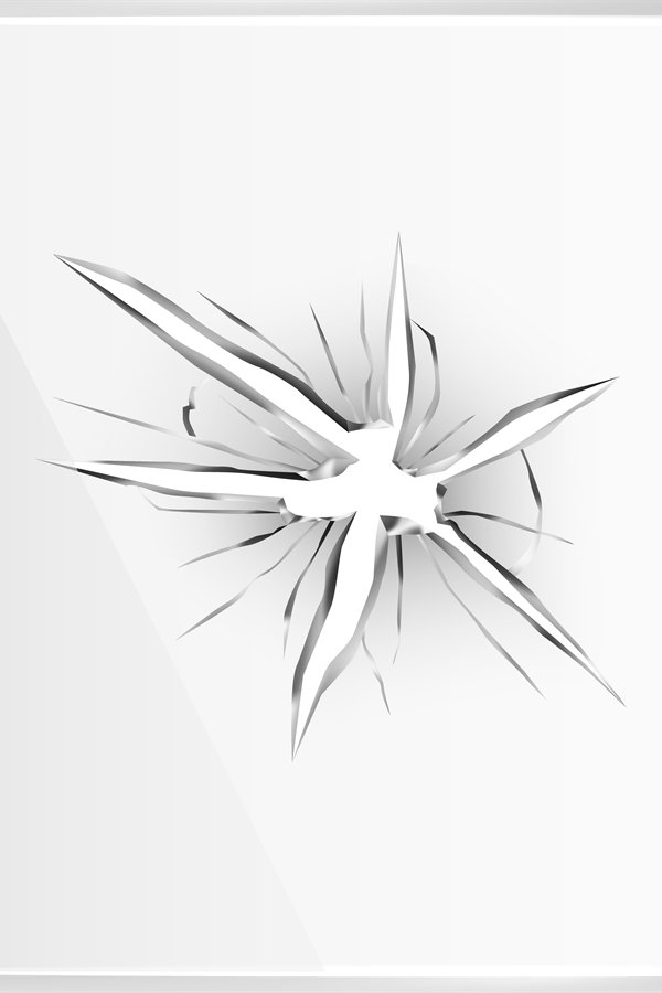 Broken glass. Crack plastic screen, 3d hole frame. Crash sma