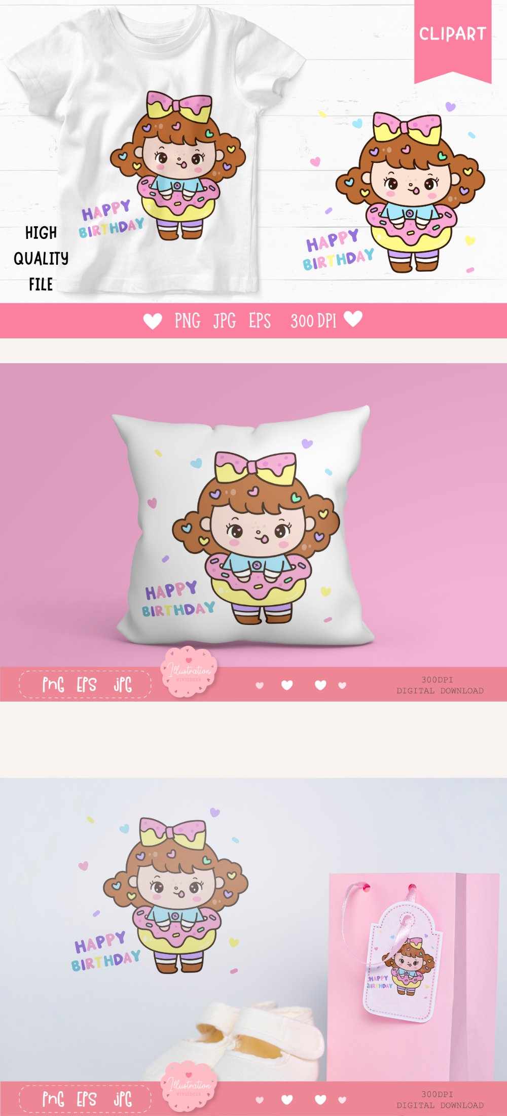 Cute girls birthday party kids (Kawaii Vector) number