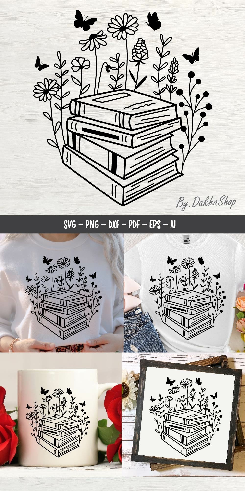 Book With Flower Svg Floral Book Svg, Reading Book Bundle