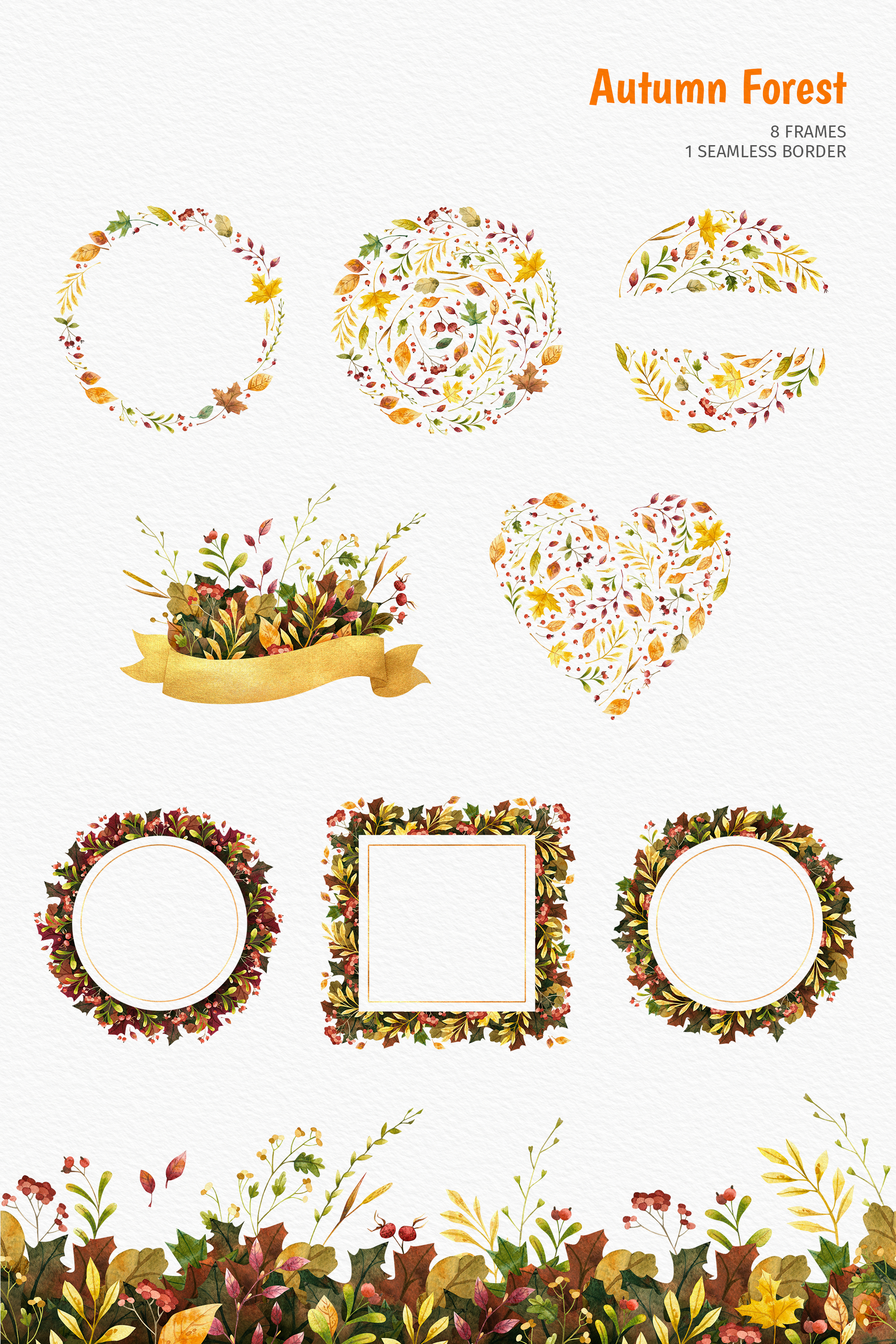 Fall Clipart, Patterns, Frames with Autumn Leaves