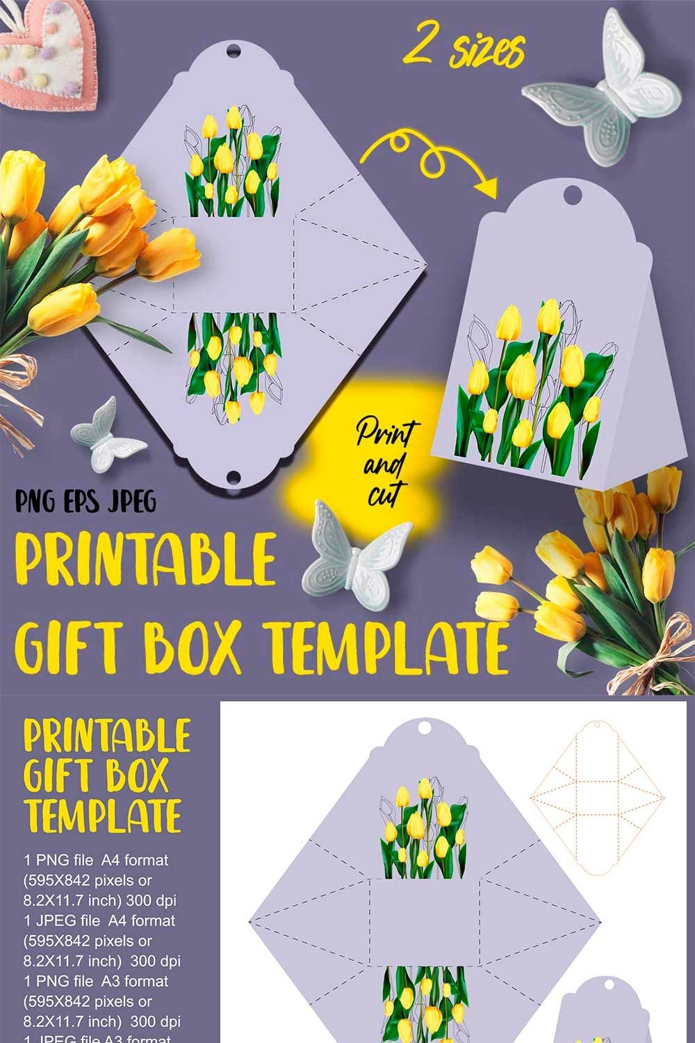 paper bag, papercut, printable gift box template, tulips