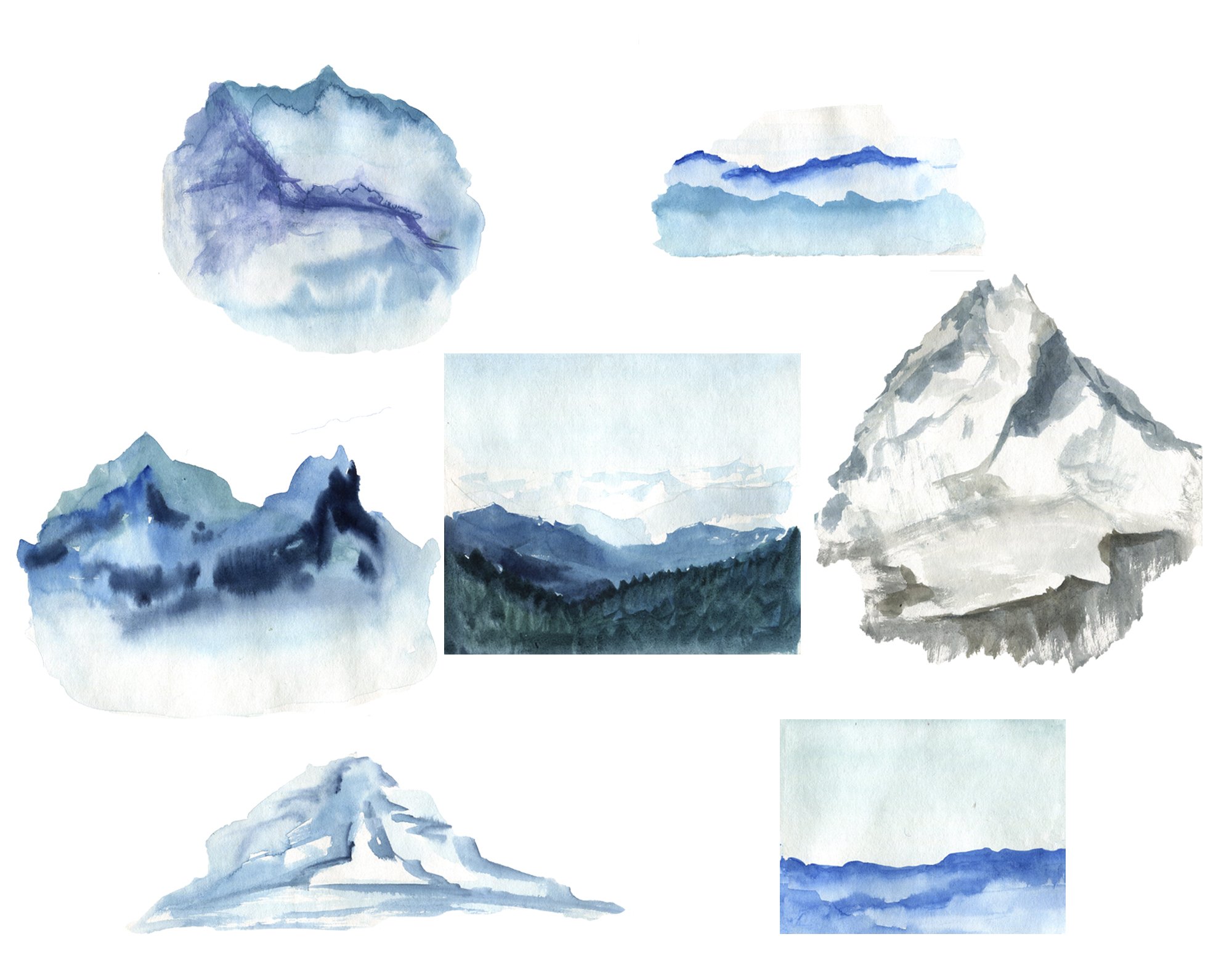 Blue ridge mountains clipart, Watercolor landscape