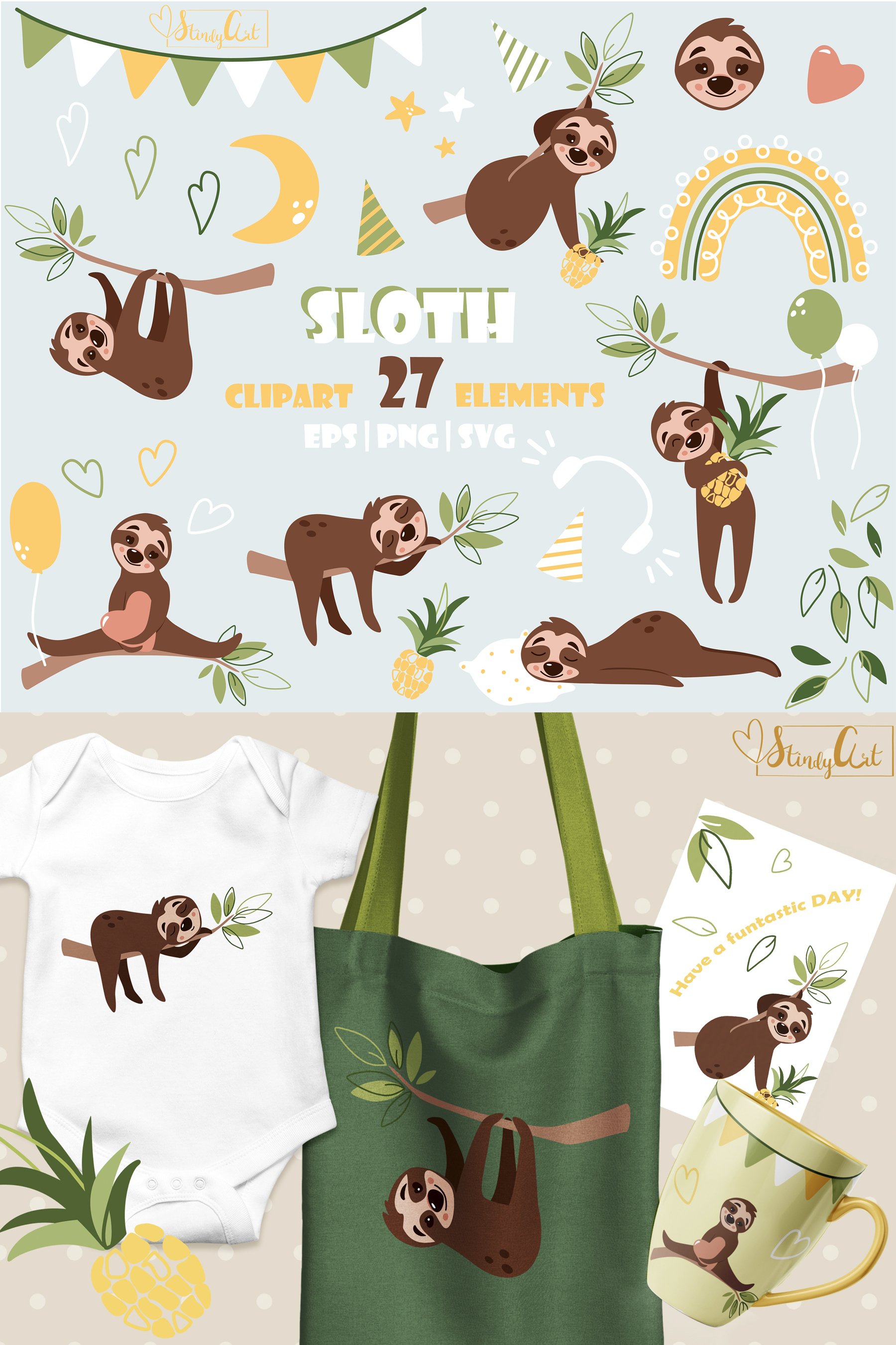 Baby sloth svg bundle with birthday elements for cricut