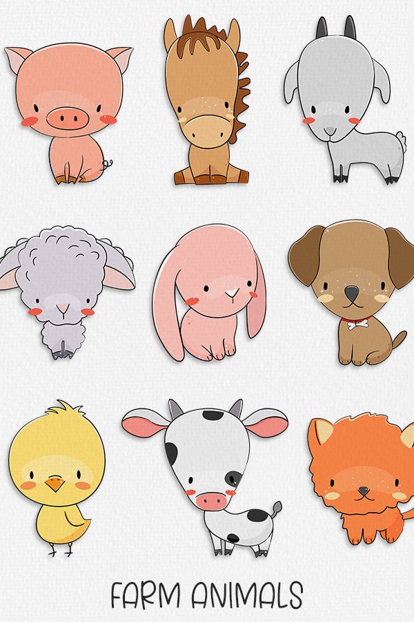 Cute farm animals clipart. PNG.