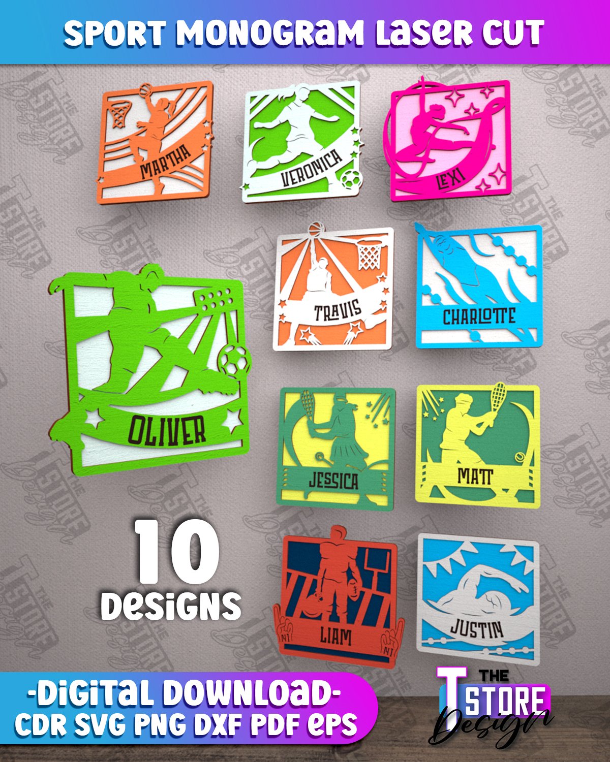 Sport Monogram Laser Cut Bundle, Monogram Sports SVG