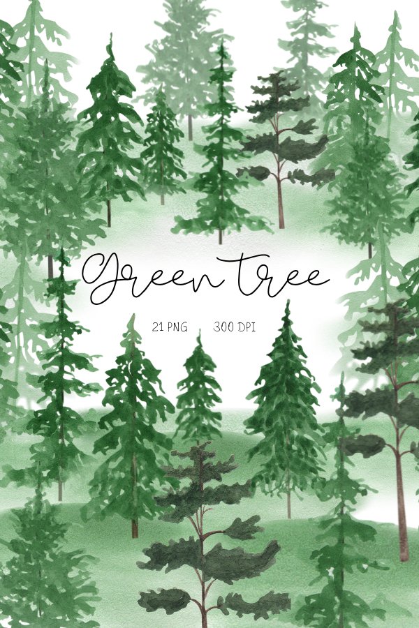 Watercolor forest tree clipart (1502969)