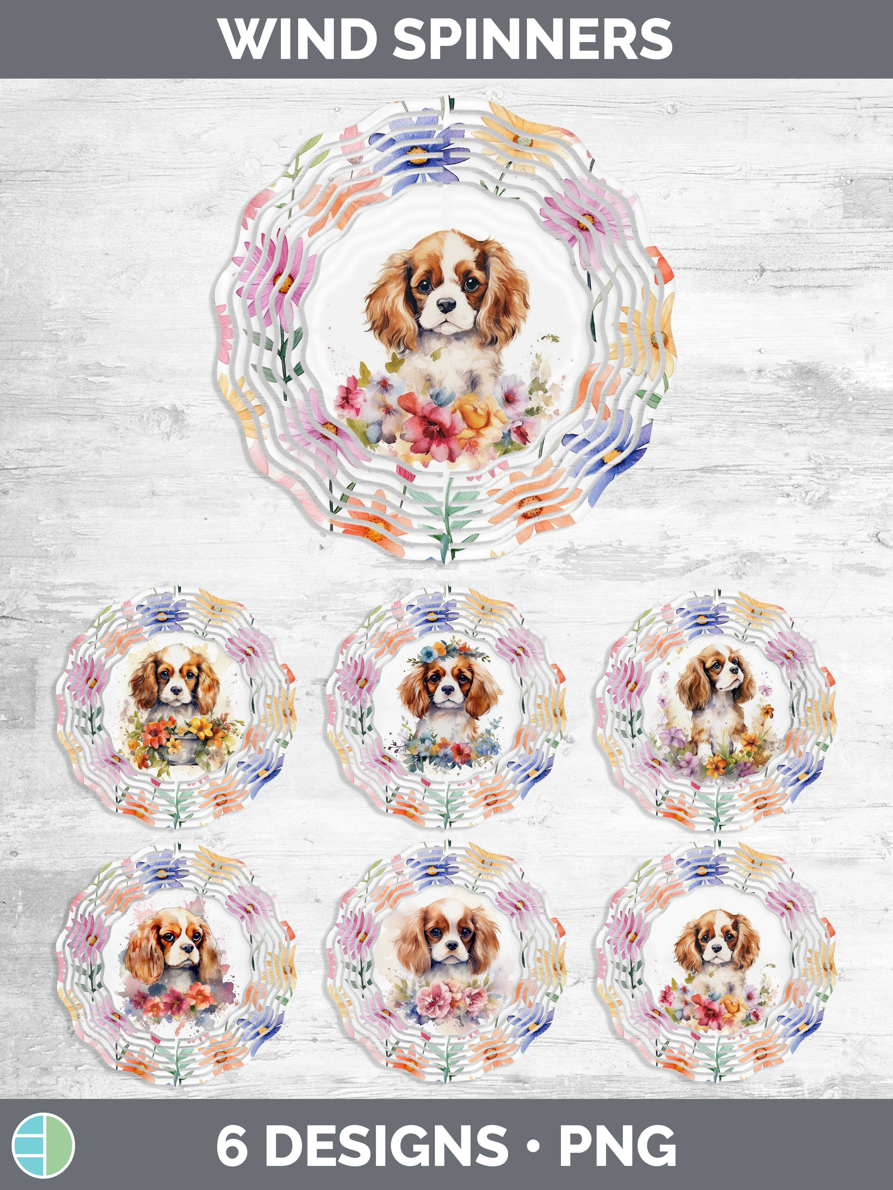 Watercolor Cavalier King Charles Spaniel Dog Wind Spinner