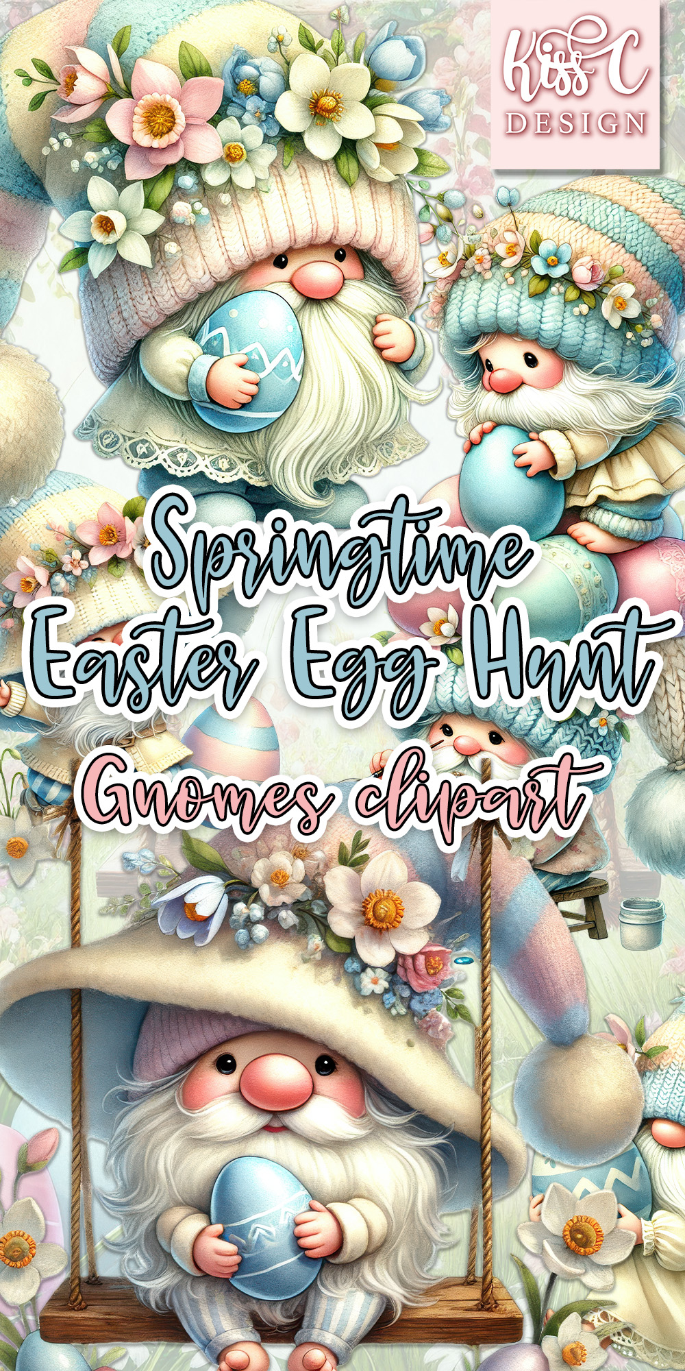 Springtime Easter Egg Hunt Gnome Watercolor Clipart