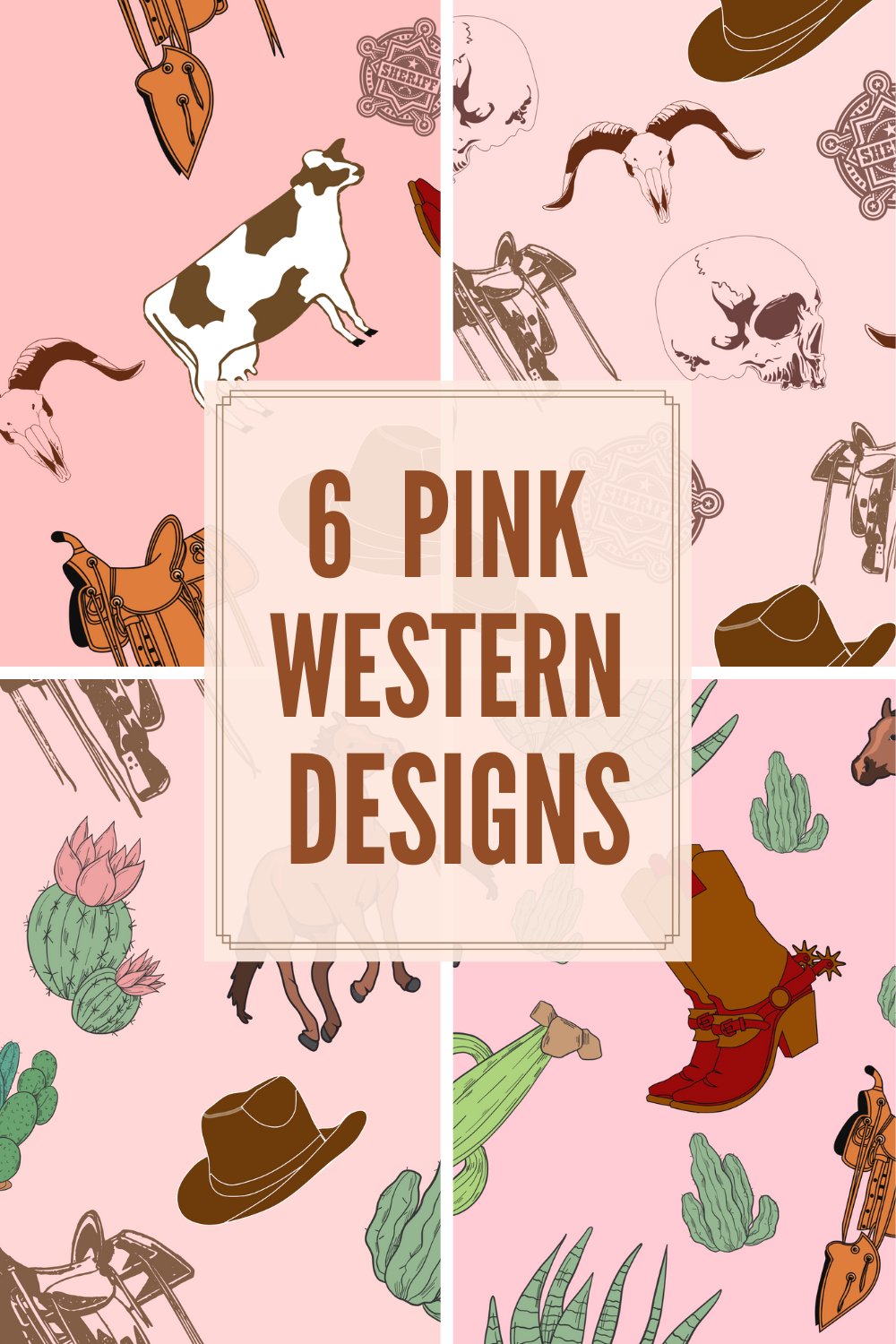 Western seamless pattern pink digital print wall art decor