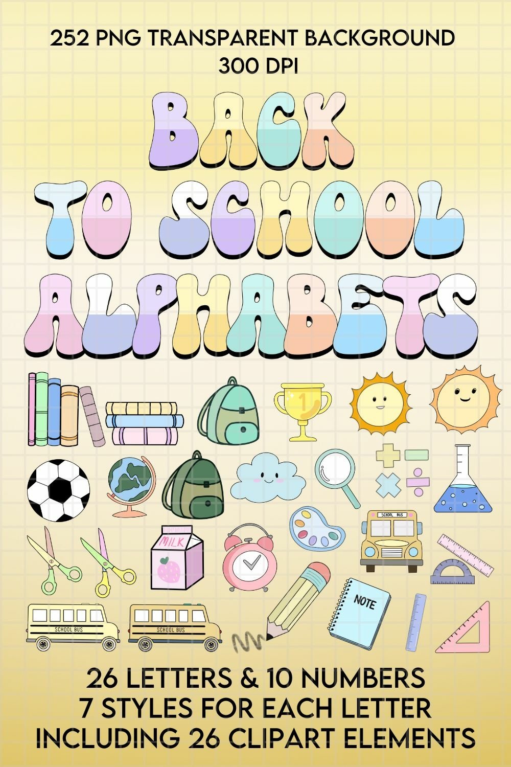 Back to School Alphabets PNG Bundle