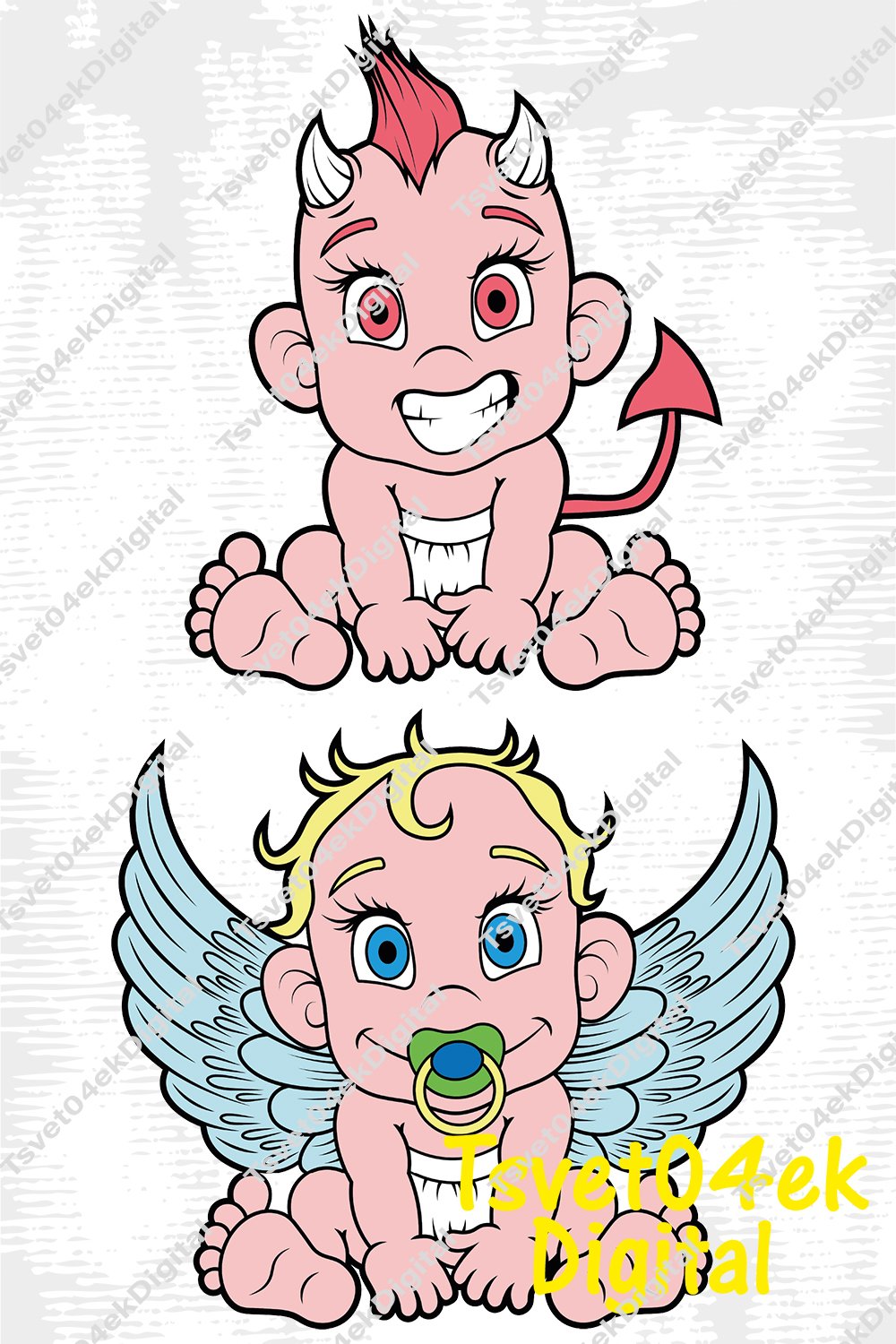 Baby devil and baby angel illustration