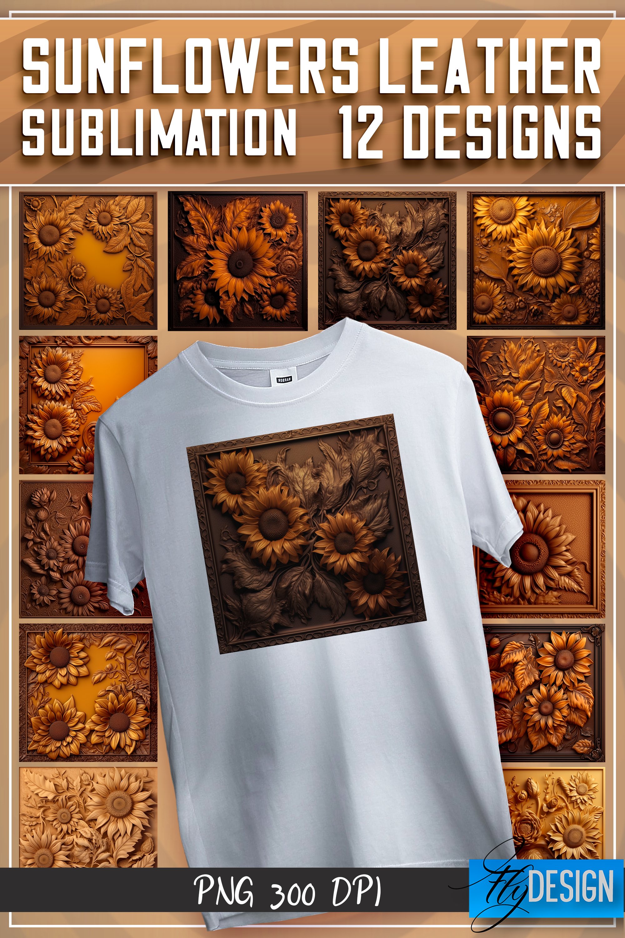 Tooled Leather Sunflowers 3D Sublimation|Leather Sunflower