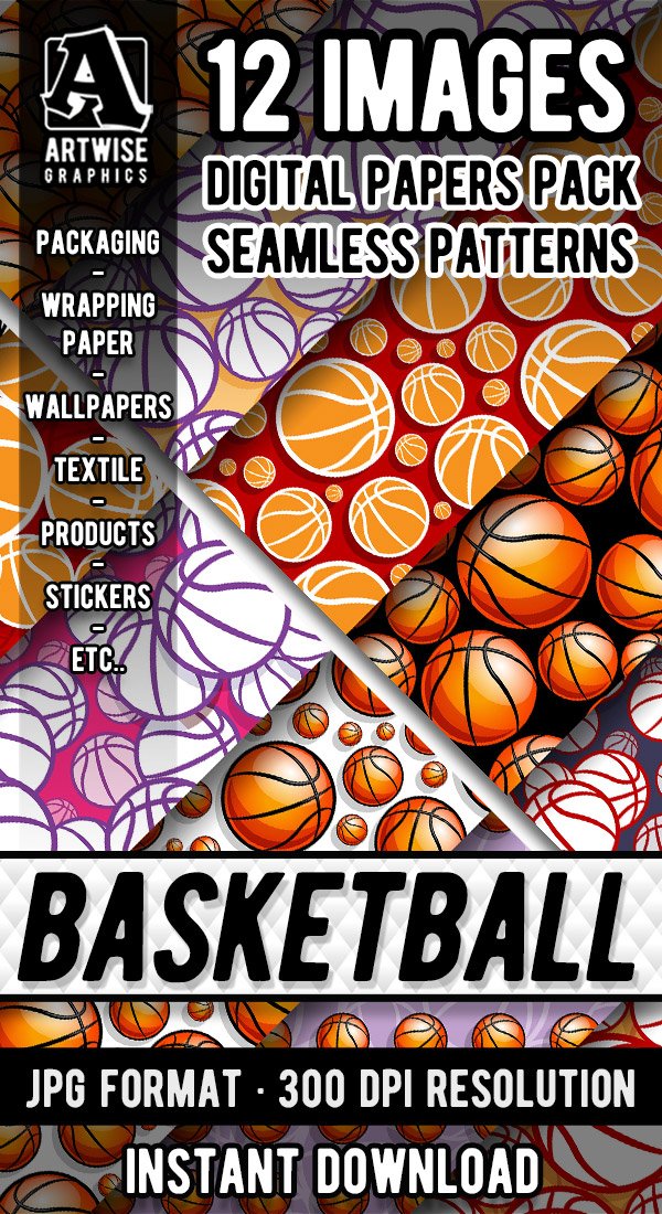 Basketball Seamless Pattern Digital Paper Design Graphics