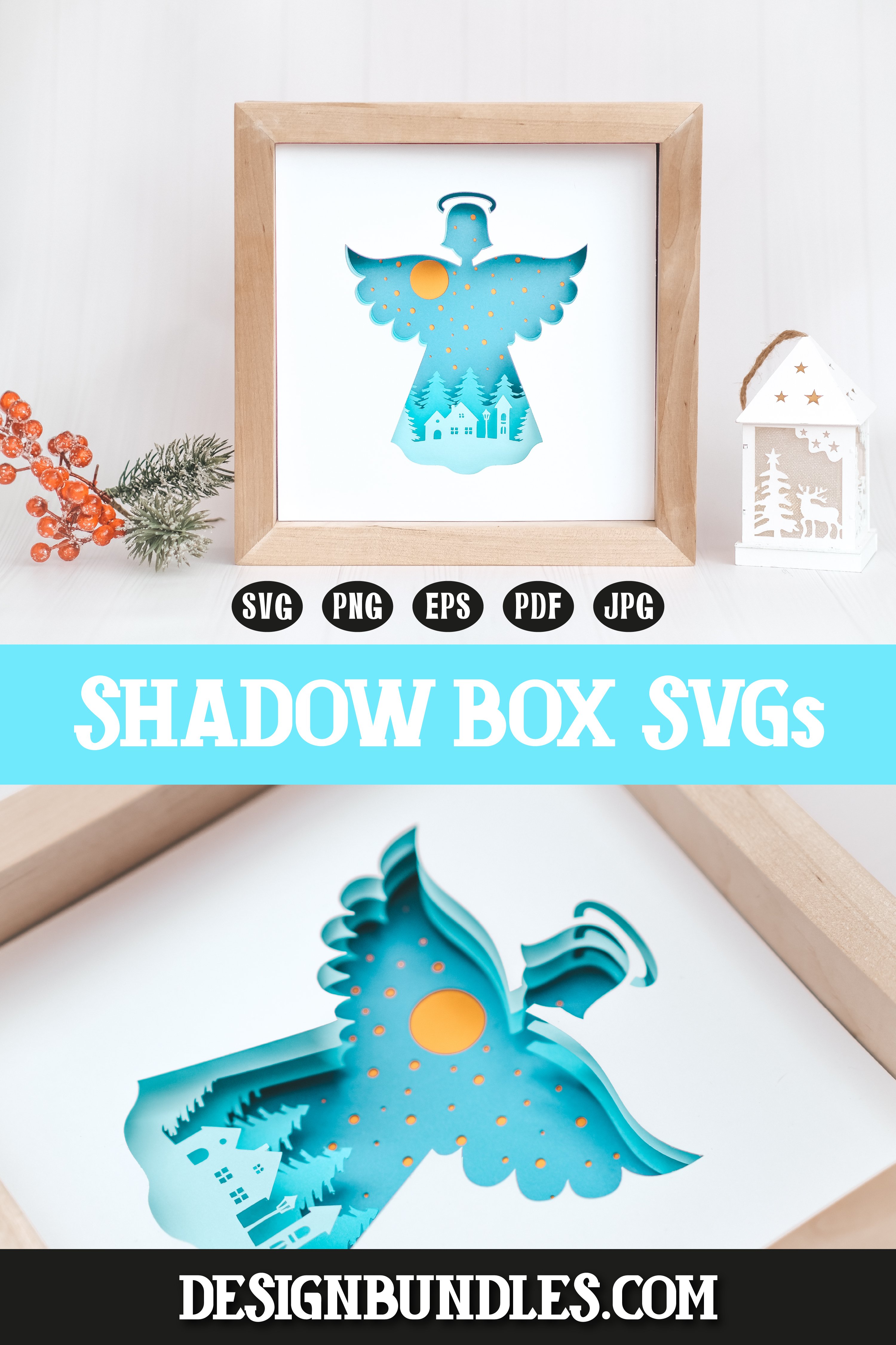 Christmas shadow box 8x8 template,Winter SVG,Angel (1643201)