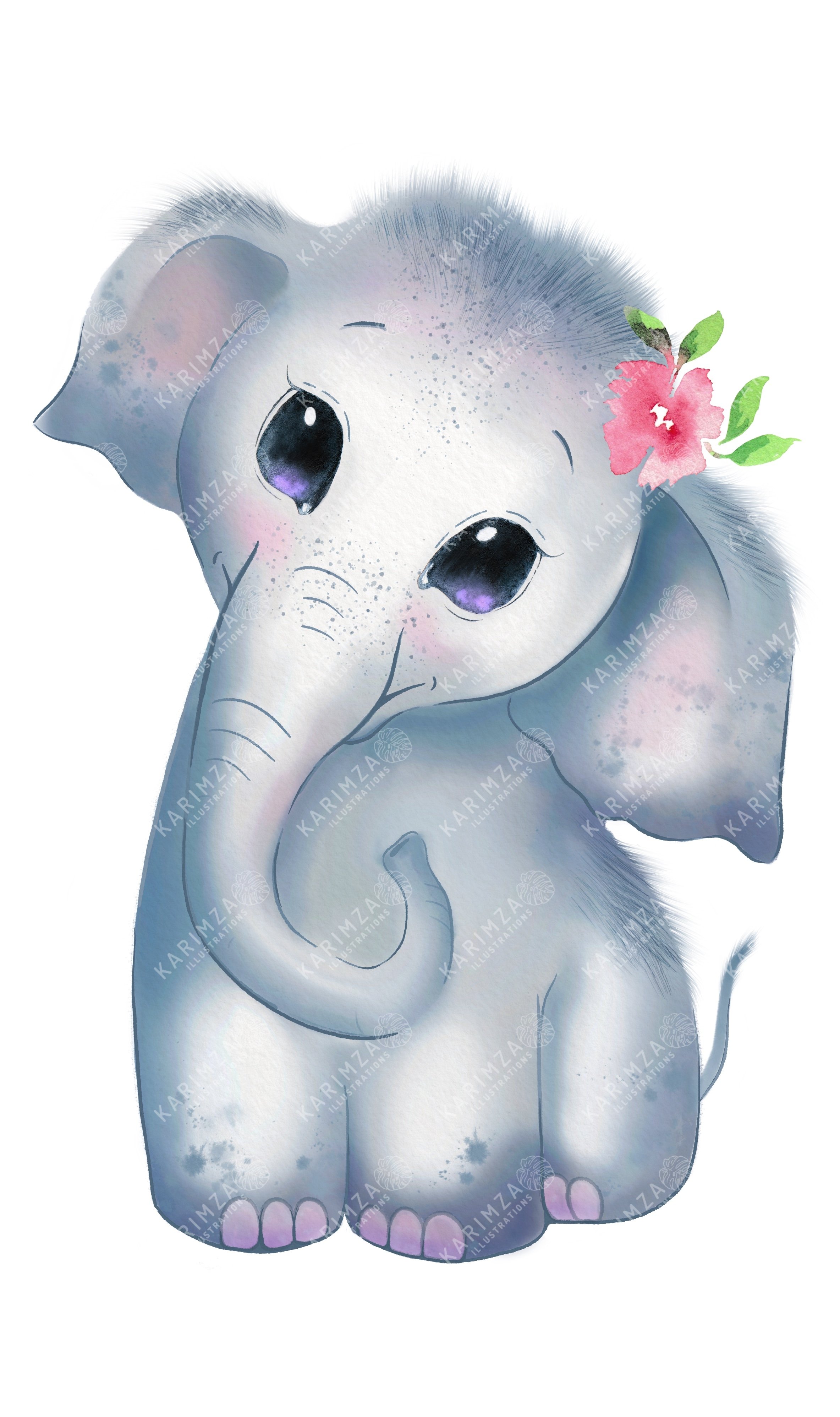 Cute Baby Elephant PNG, Watercolor Elephant digital Clipart