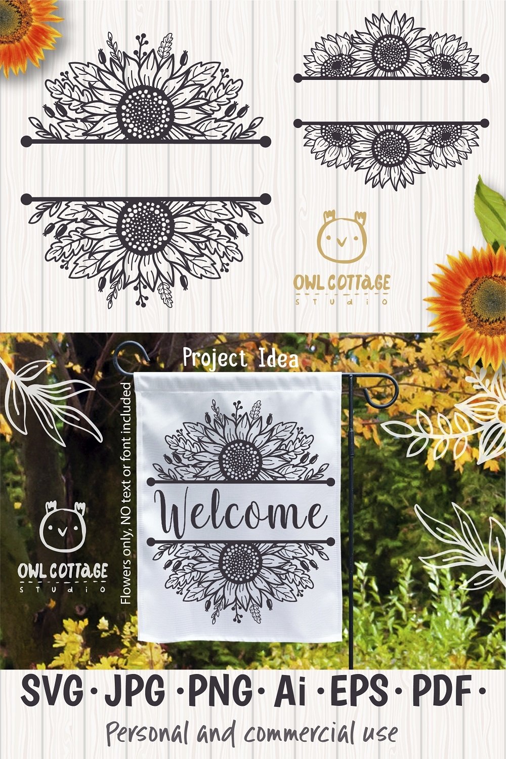 Sunflowers Split Border Monograms Set svg, floral (916263)