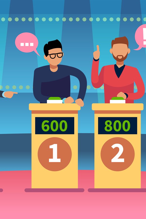 Game quiz show. Clever young people playing television quiz