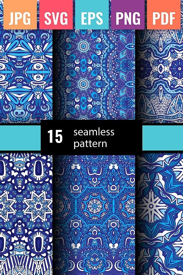 Blue winter fantasy geometric Digital Paper Seamless Pattern