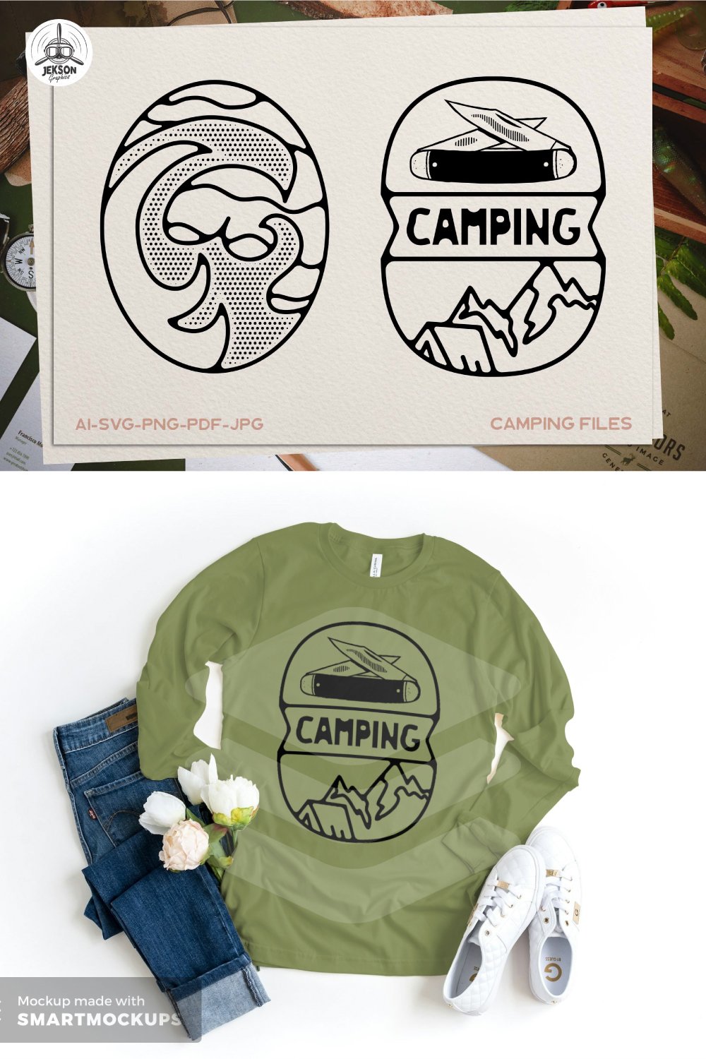 2 Camping SVG Silhouette Designs Summer Files for Cricut PNG