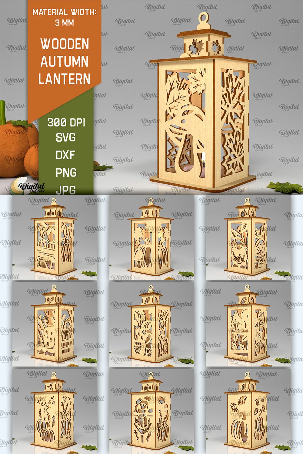 Wooden Autumn Lanterns Laser Cut Bundle. Fall Lanterns SVG