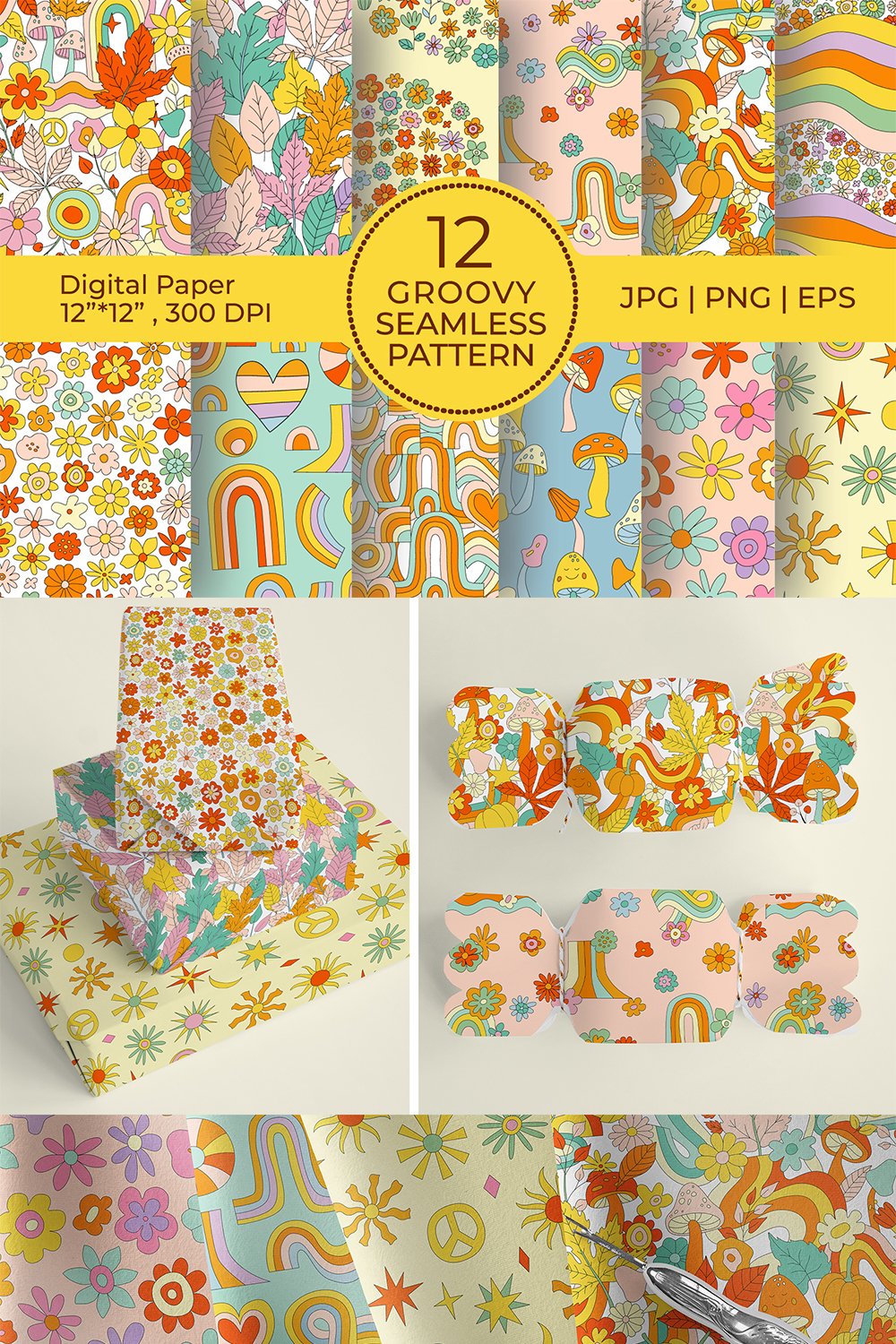 Retro 70s Groovy Backgrounds|Hippie Digital Paper (2291172)