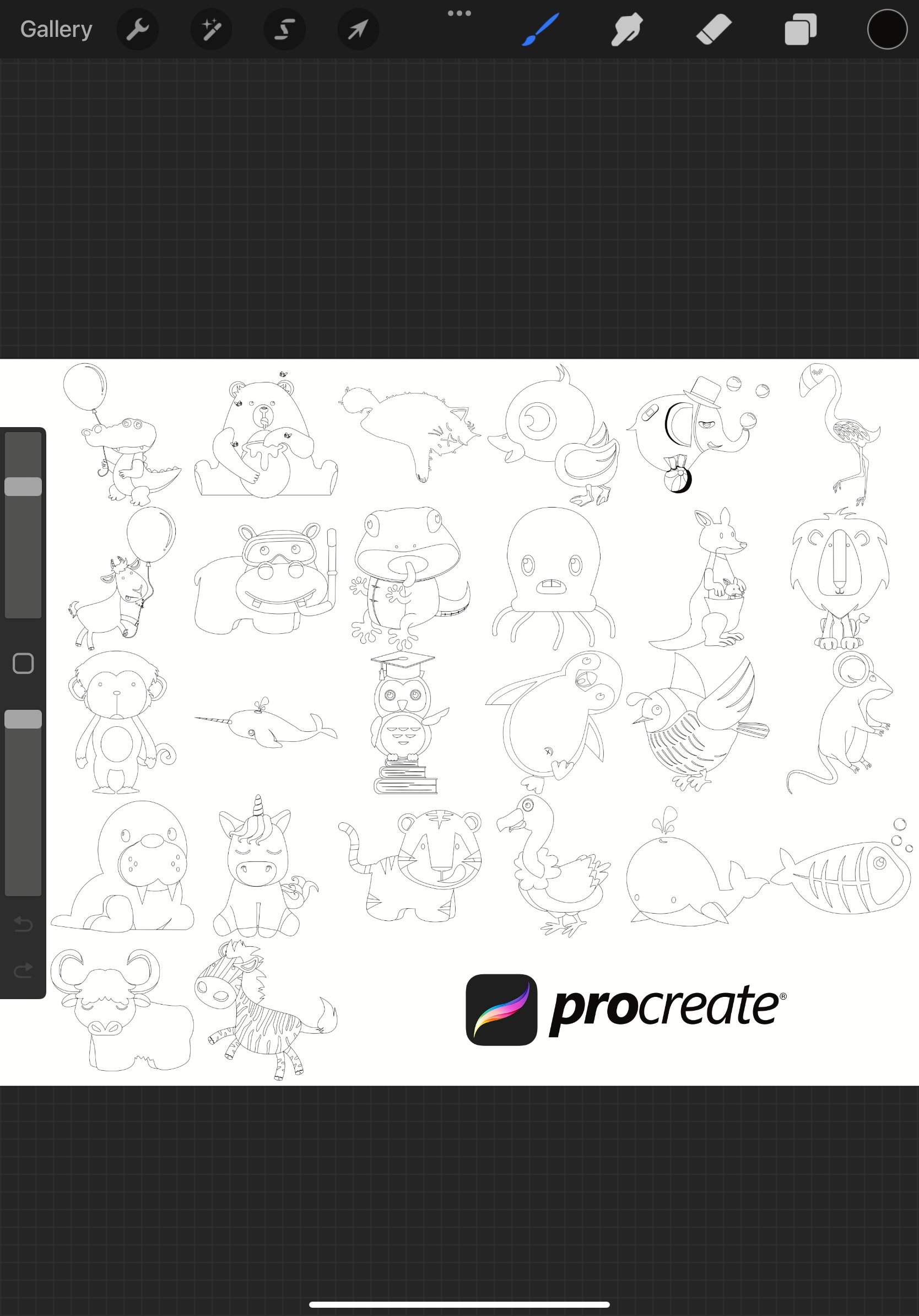 Cartoon Animal Outline Procreate Brush Stamps Set (2595746)
