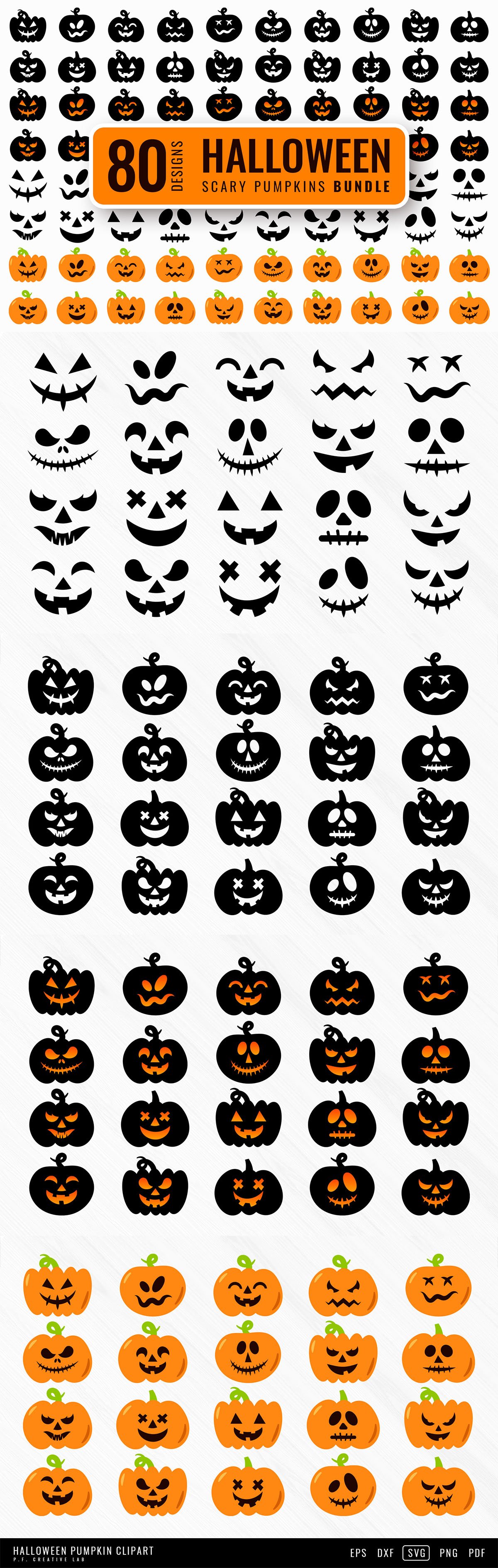 Halloween Pumpkins & Scary Faces Clipart Bundle