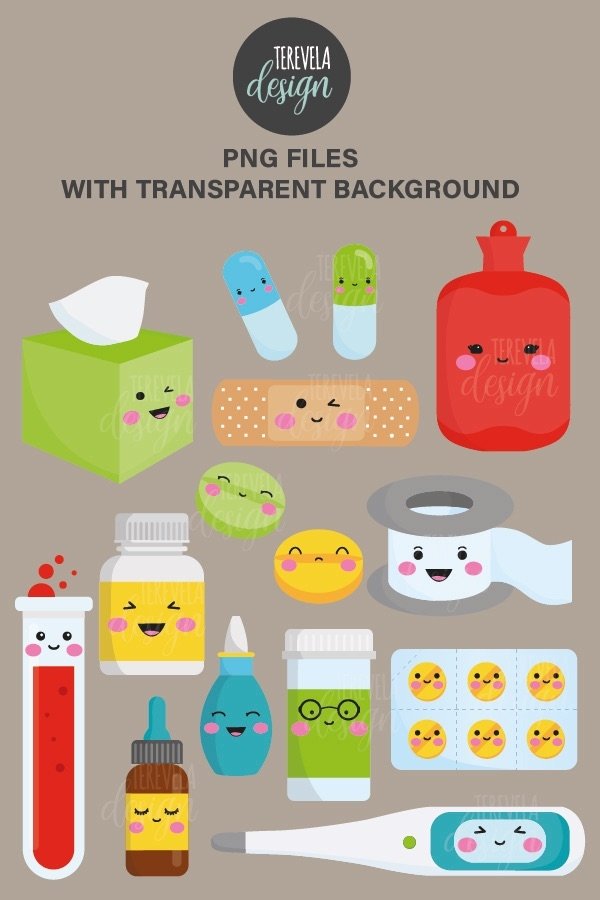 KAWAII DOCTOR clipart, medicine clipart, pills, hospital