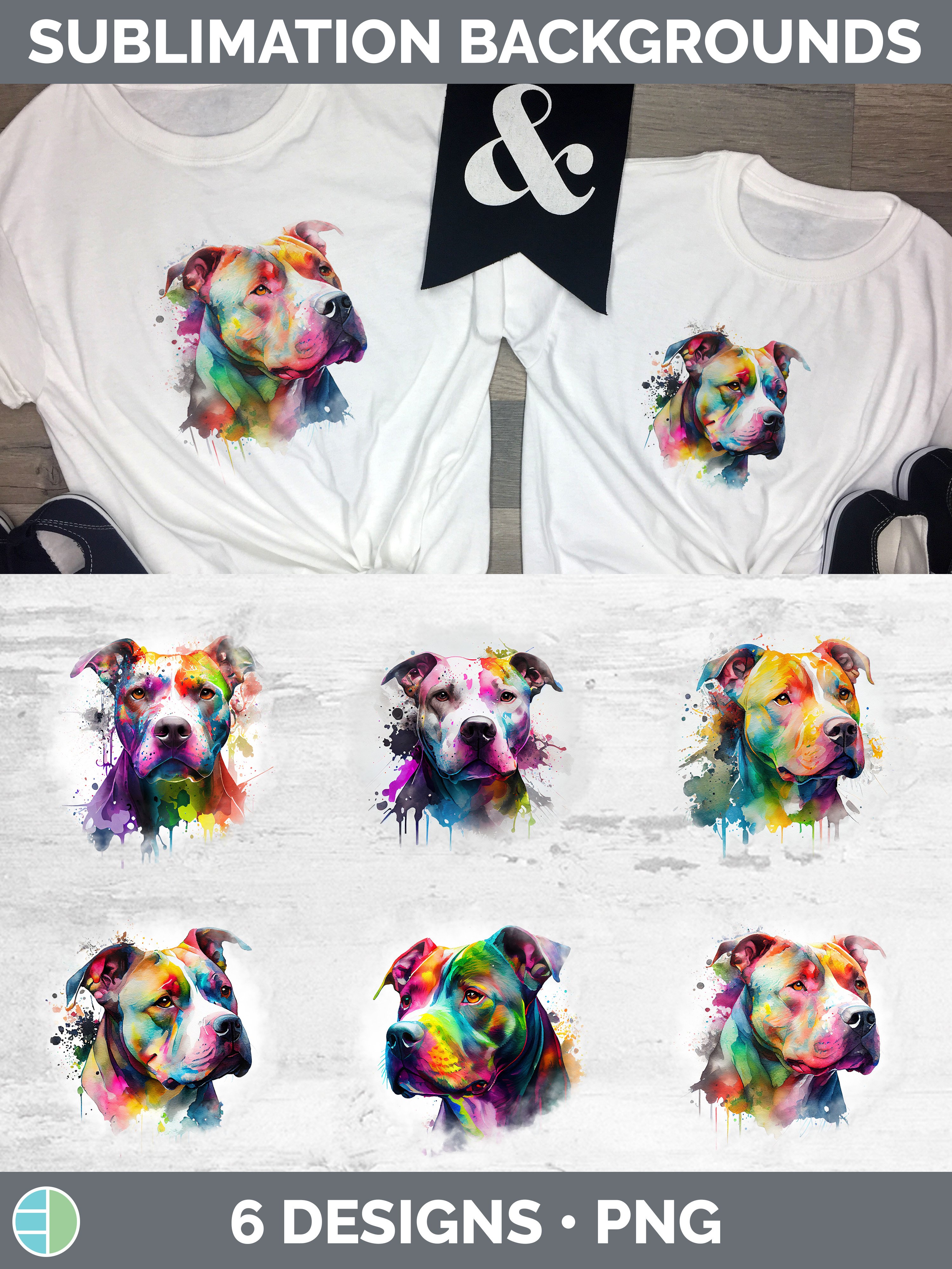 Rainbow Pit Bull Dog Grunge Background | Sublimation Distres