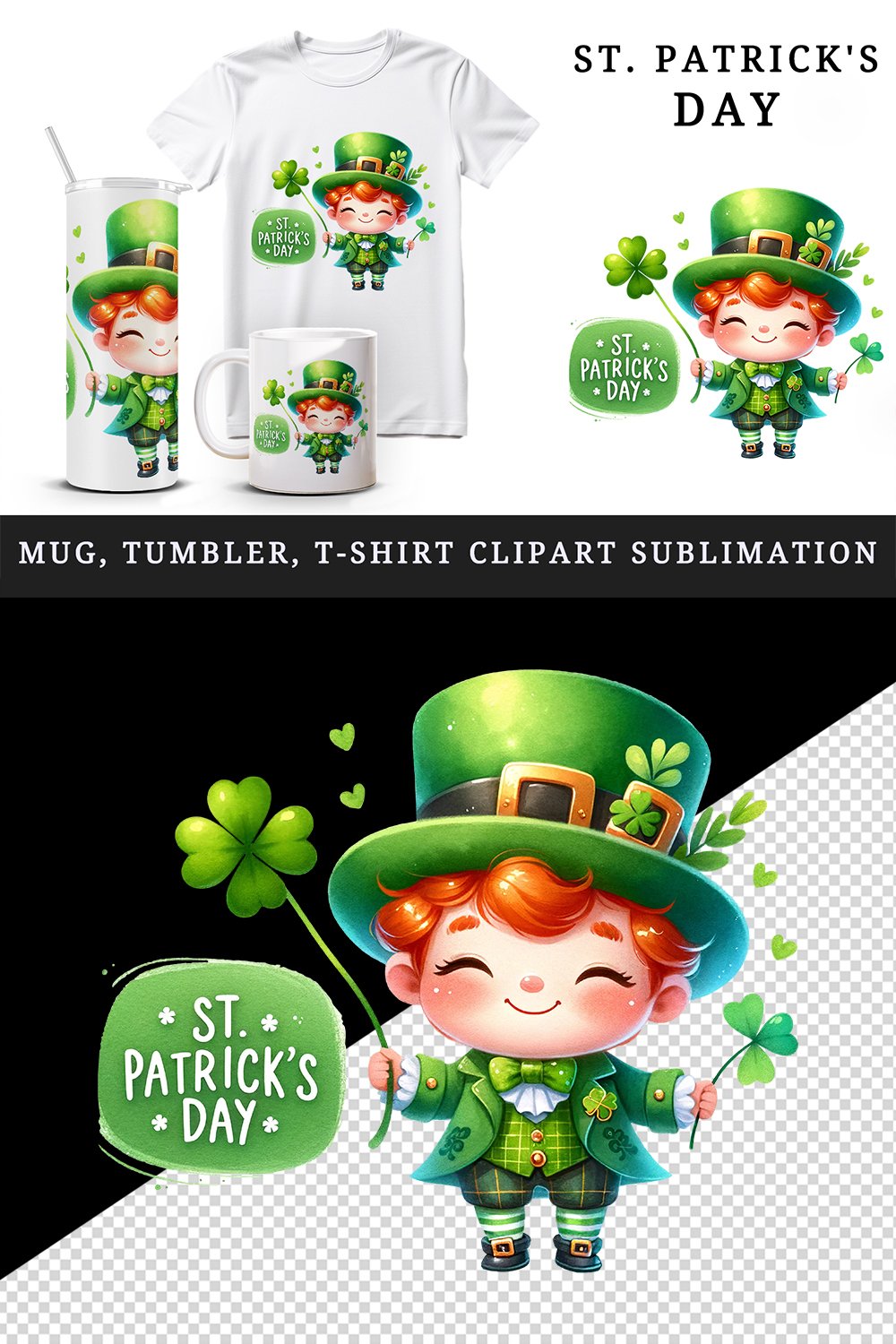 Leprechaun St Patricks Day tumbler mug clipart sublimation