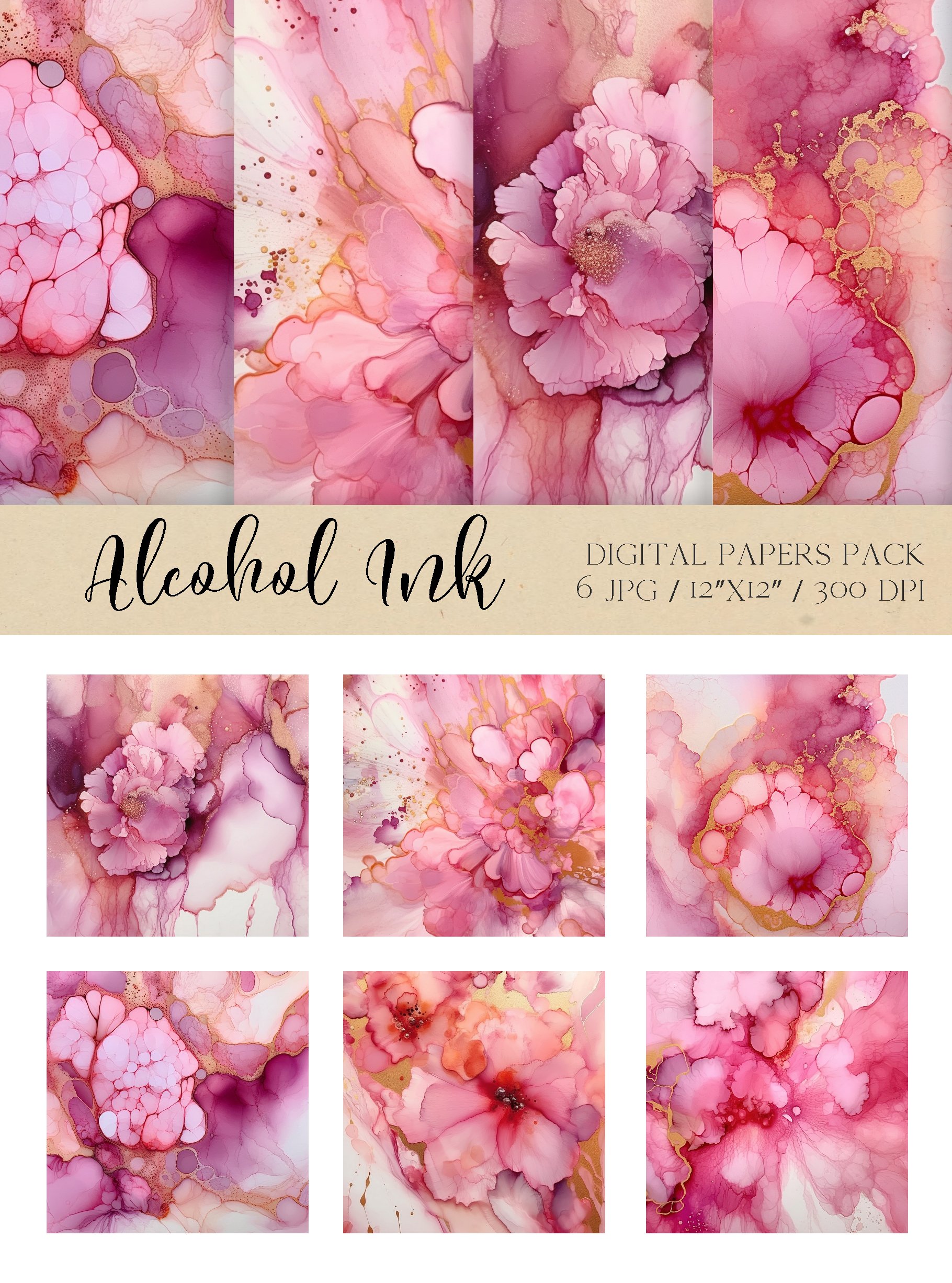 Pink Alcohol Ink Texture Digital Papers pack