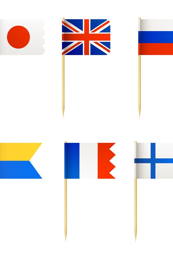 Realistic wood toothpick with little country flags for food