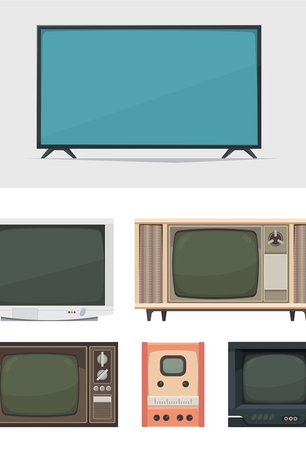 Tv set. Retro and modern digital tv for news movies and broa