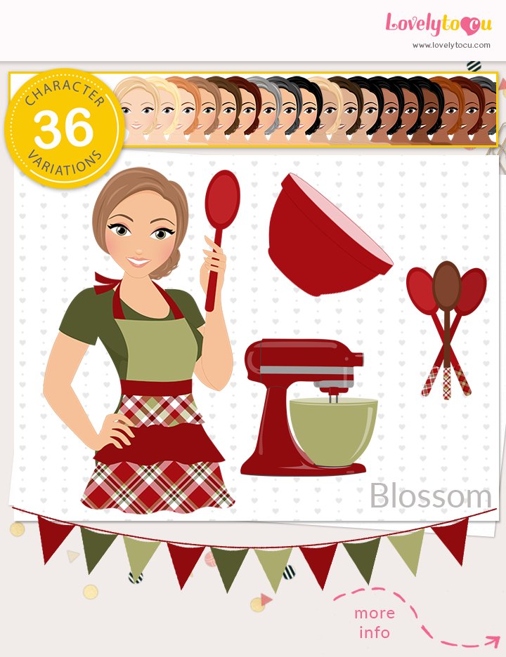 Baker woman avatar with baking utensils, Blossom LVK18