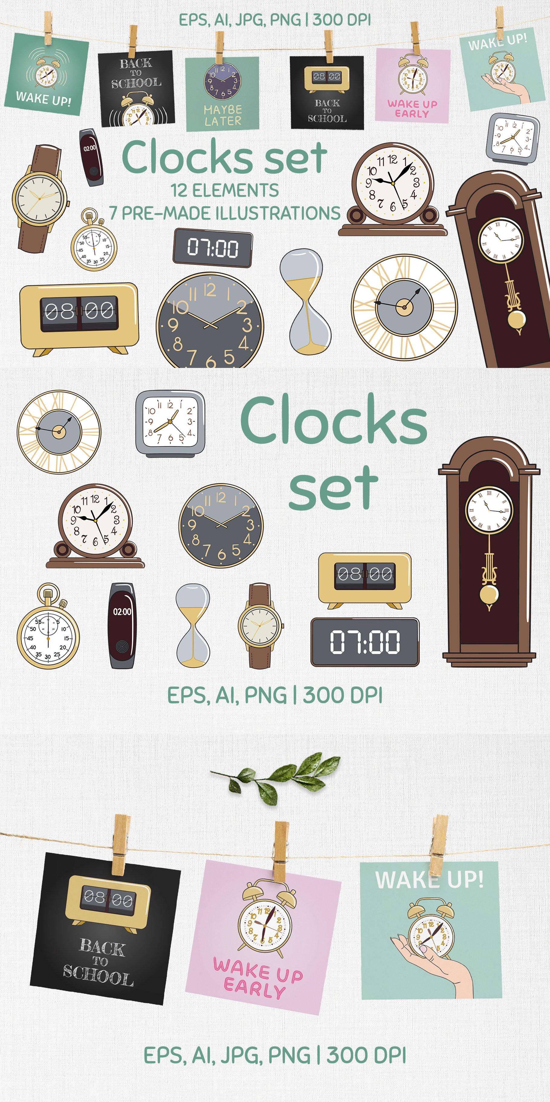 Vector collection of clock clip art and illustrations