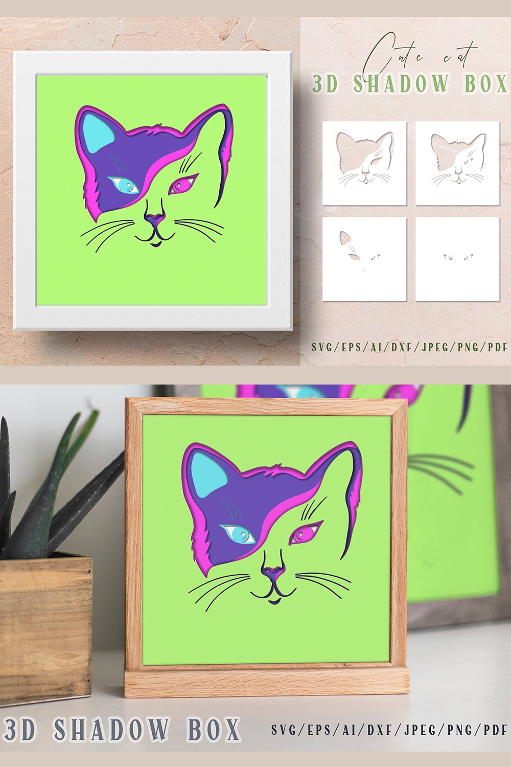 Cute cat 3D Shadow Box SVG- Layered Papercut - Cutting Files